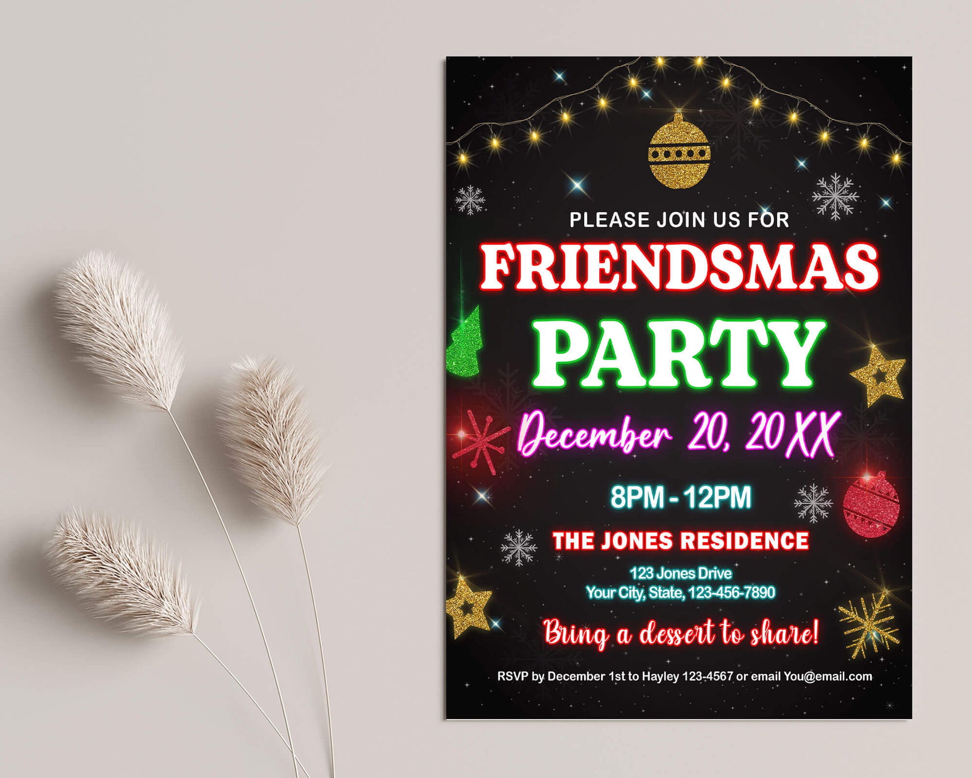 DIY Friendsmas Party Invitation Flyer | Christmas Party Event Invite ...