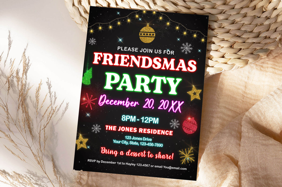 DIY Friendsmas Party Invitation Flyer | Christmas Party Event Invite ...
