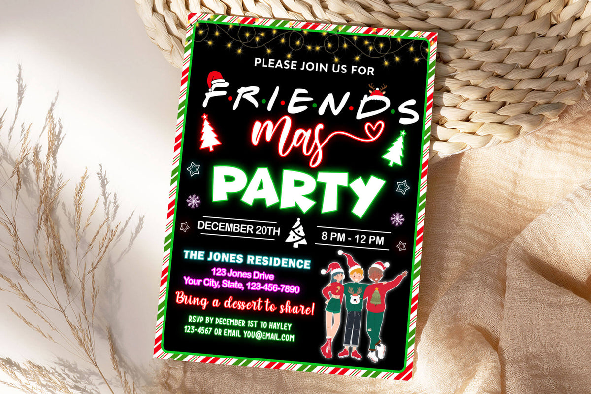 Holiday Friendsmas Party Flyer Invite | Christmas Adult Party Event ...