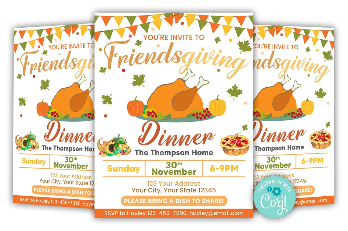 Customizable Friendsgiving Invite Flyer | Turkey Thanksgiving Dinner ...