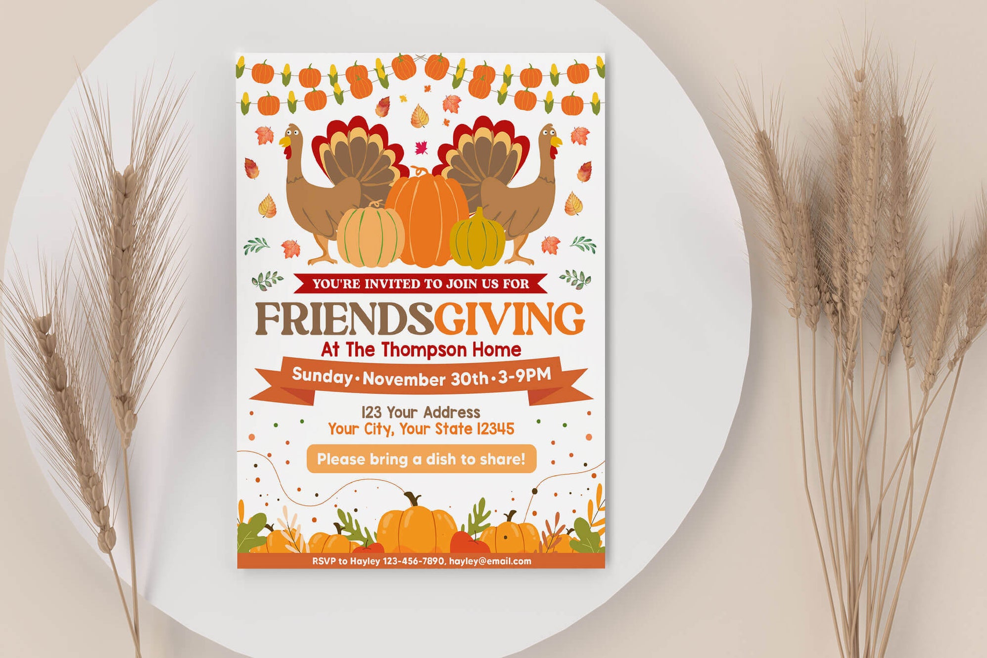 DIY Friendsgiving Flyer Template | Fall Autumn Thanksgiving Event ...