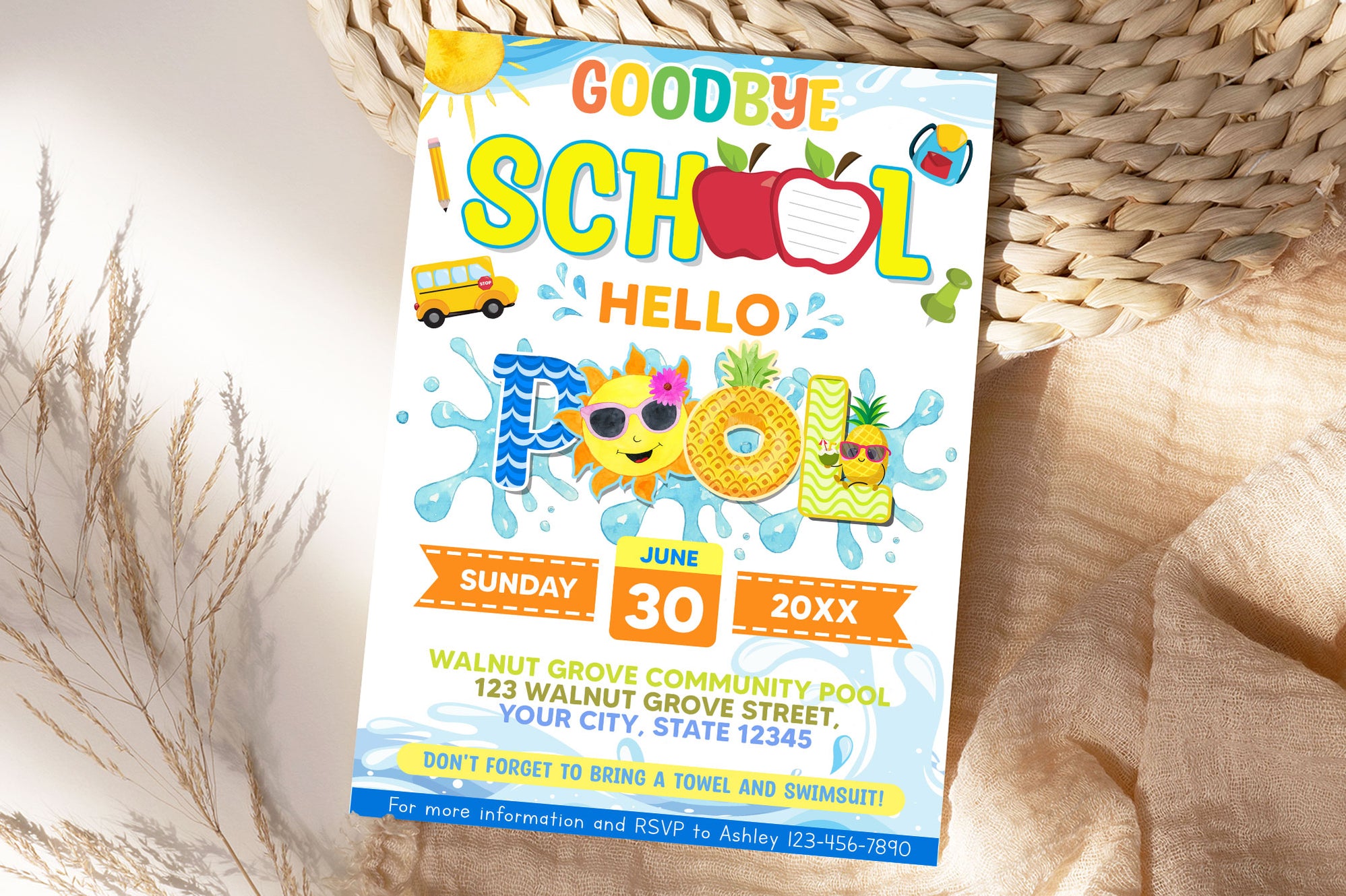 Goodbye School Hello Pool Party Invitation | End of School Invite ...