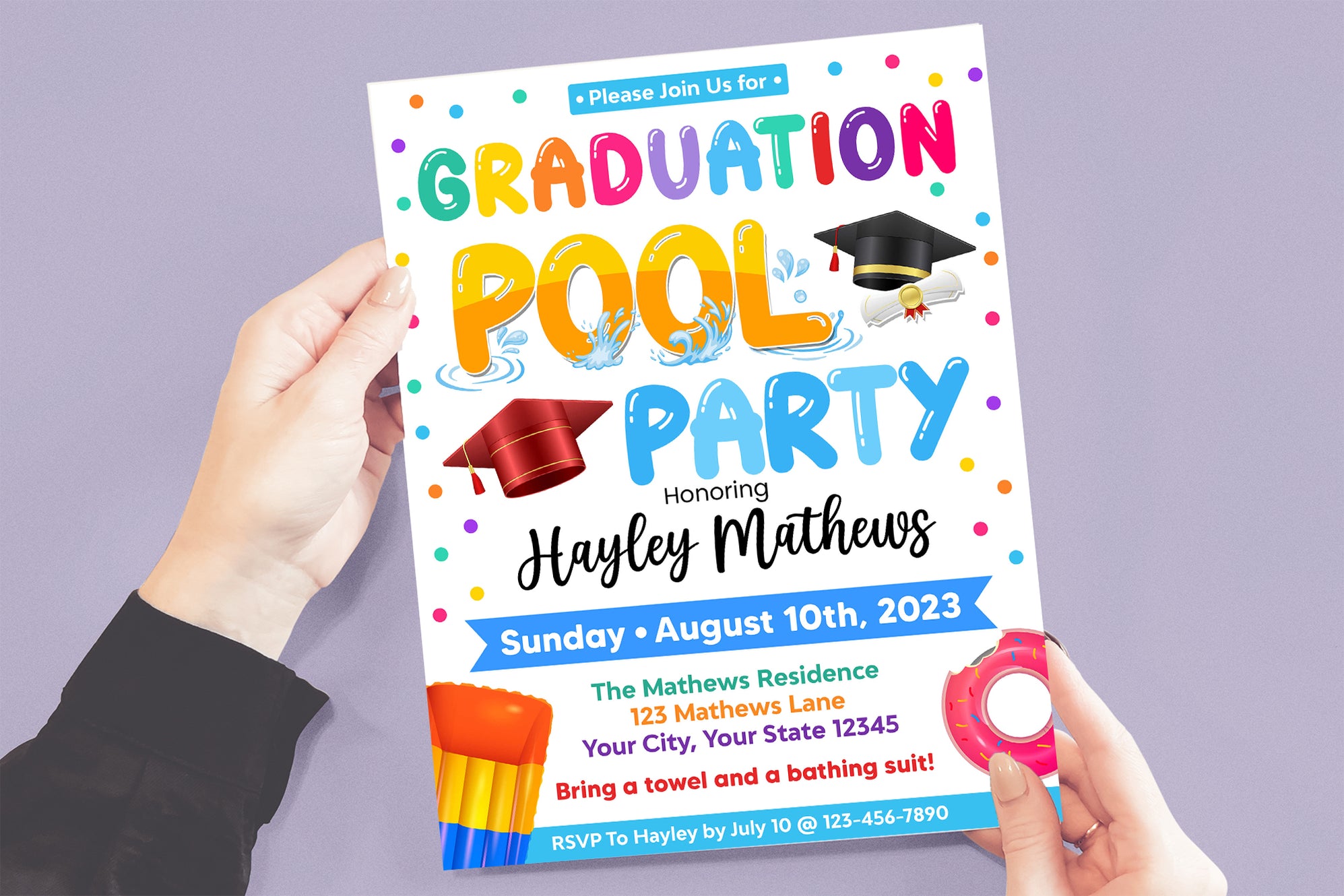 DIY Graduation Pool Party Flyer | Grad Pool Bash Party Flyer Template ...