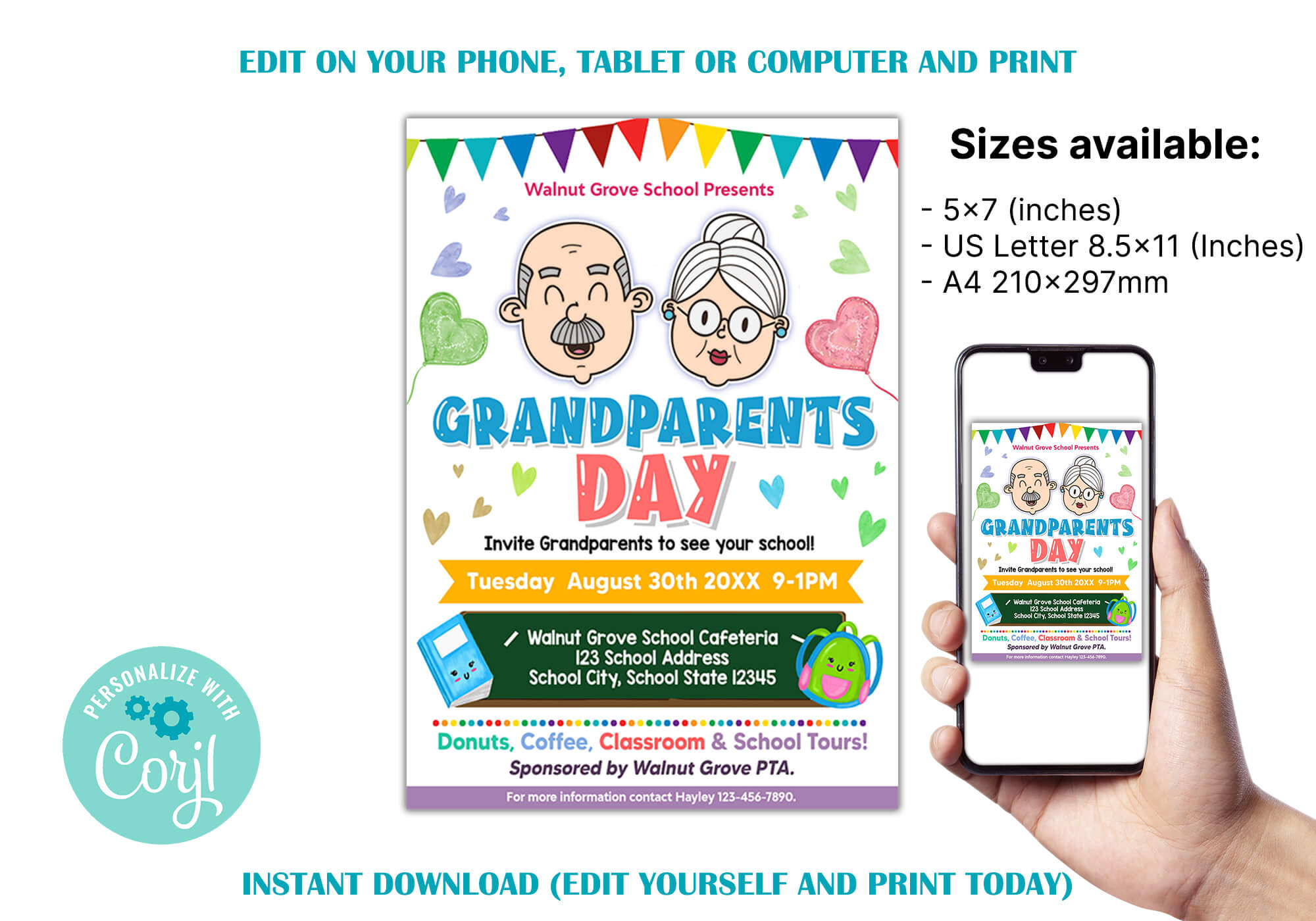Customizable Grandparents Day Flyer Template | School PTA PTO Family ...