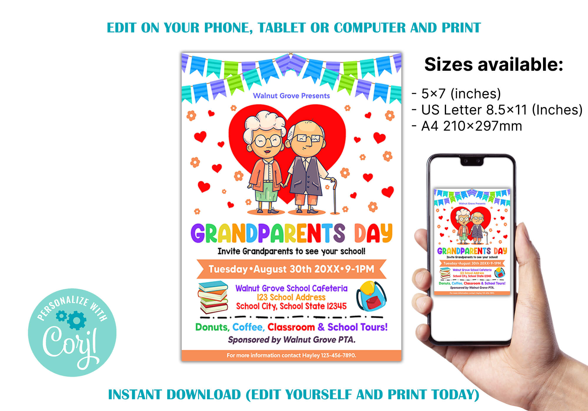 DIY Grandparents Day Flyer Template | PTA PTO Family School Fundraiser ...