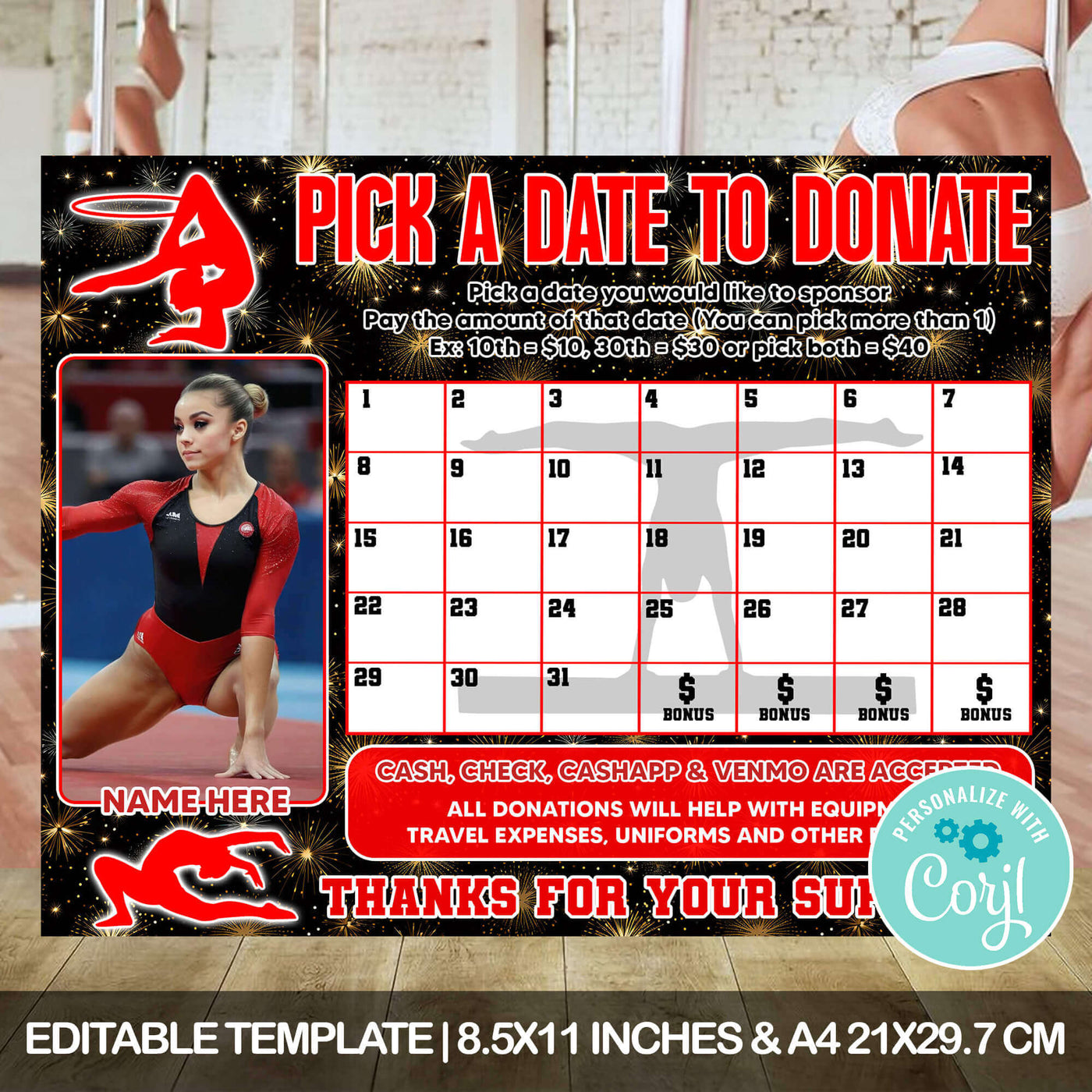 Gymnastics Themed Calendar Fundraiser | School Pick a Date to Donate ...