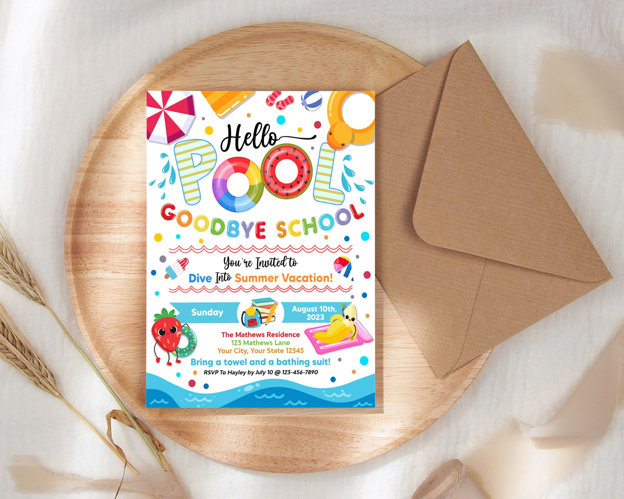 Customizable Hello Pool Goodbye School Party Invitation| Summer End of ...