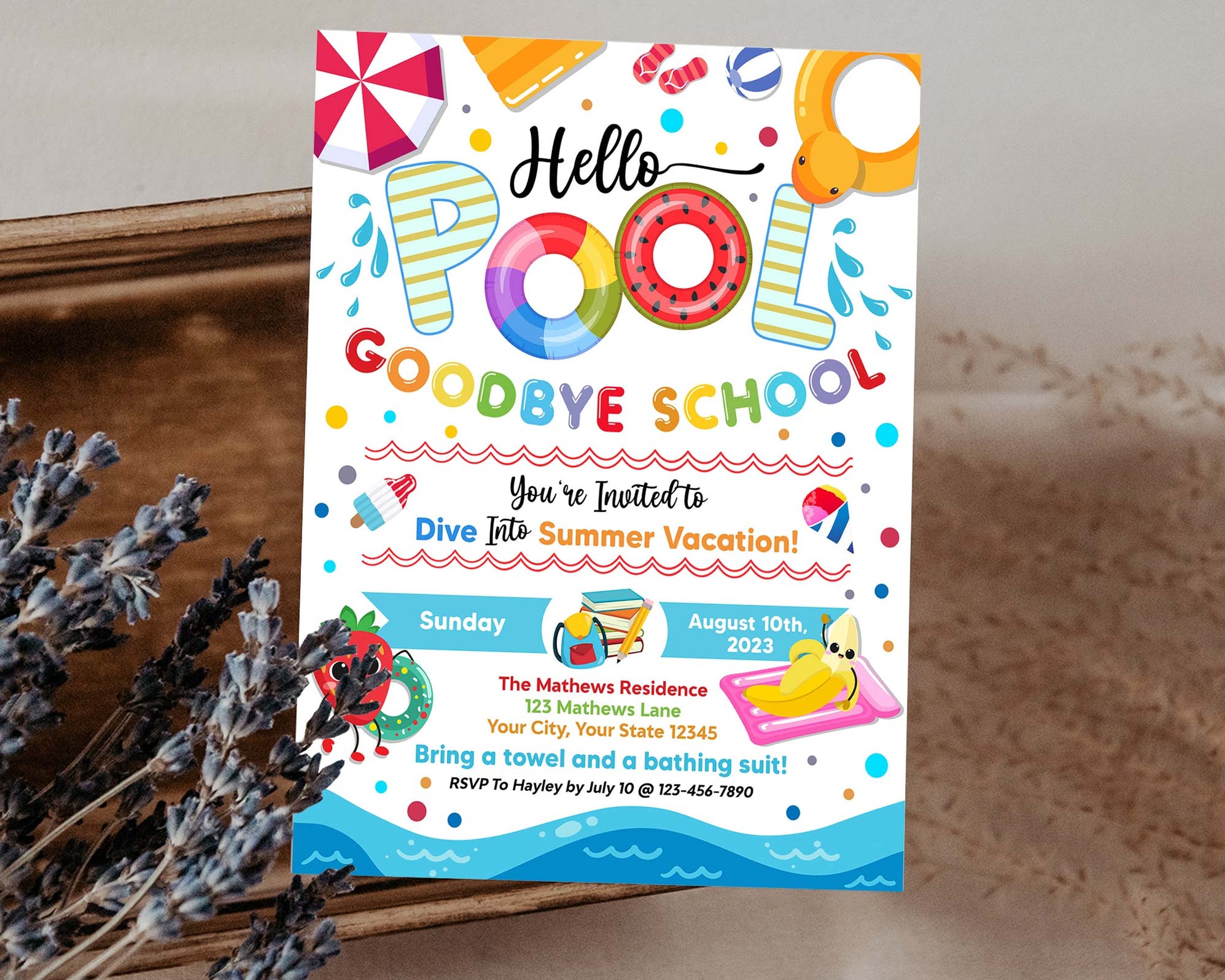 Customizable Hello Pool Goodbye School Party Invitation| Summer End of ...
