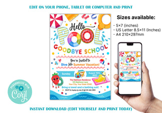 Customizable Hello Pool Goodbye School Party Invitation| Summer End of ...