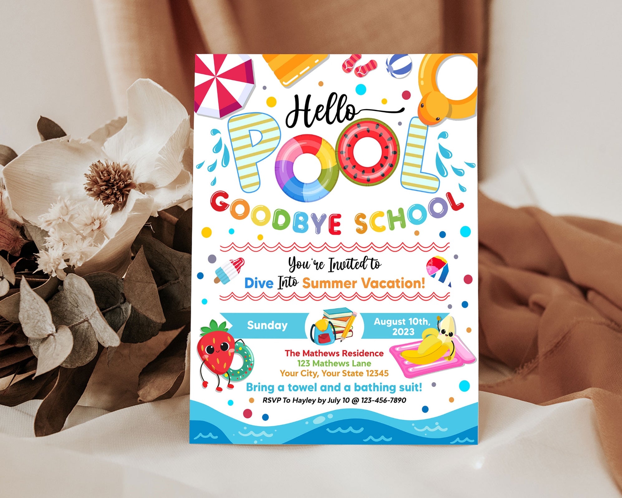 Customizable Hello Pool Goodbye School Party Invitation| Summer End of ...