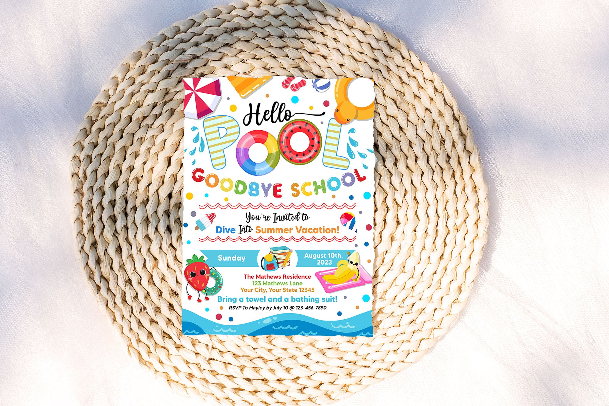 Customizable Hello Pool Goodbye School Party Invitation| Summer End of ...