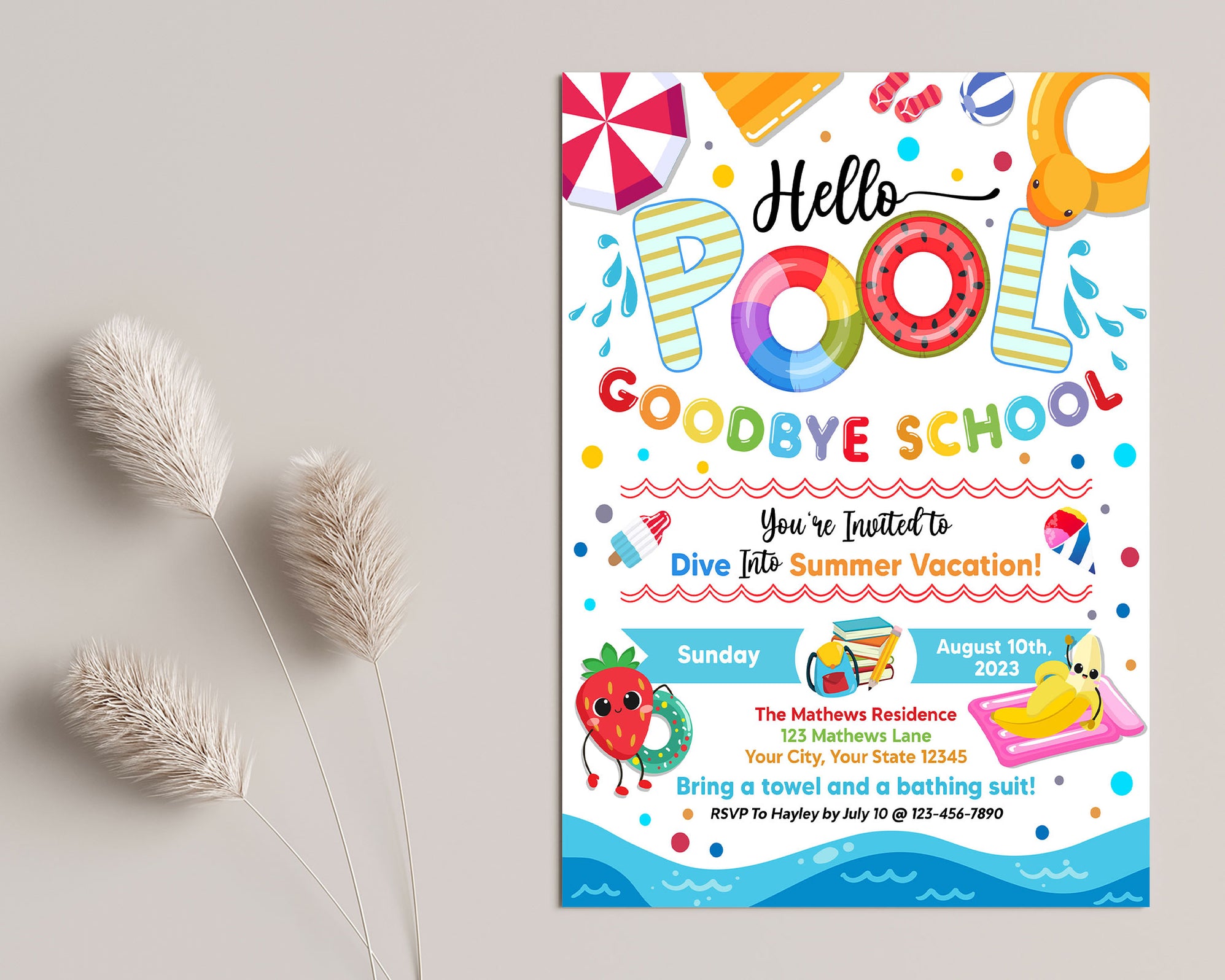 Customizable Hello Pool Goodbye School Party Invitation| Summer End of ...