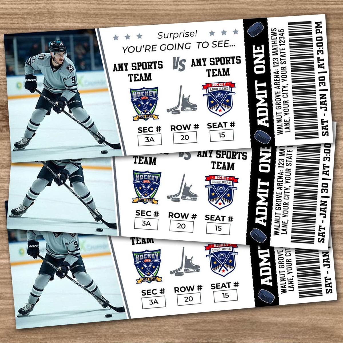 Customizable Hockey Game Ticket Template | Sports Game Themed Ticket ...
