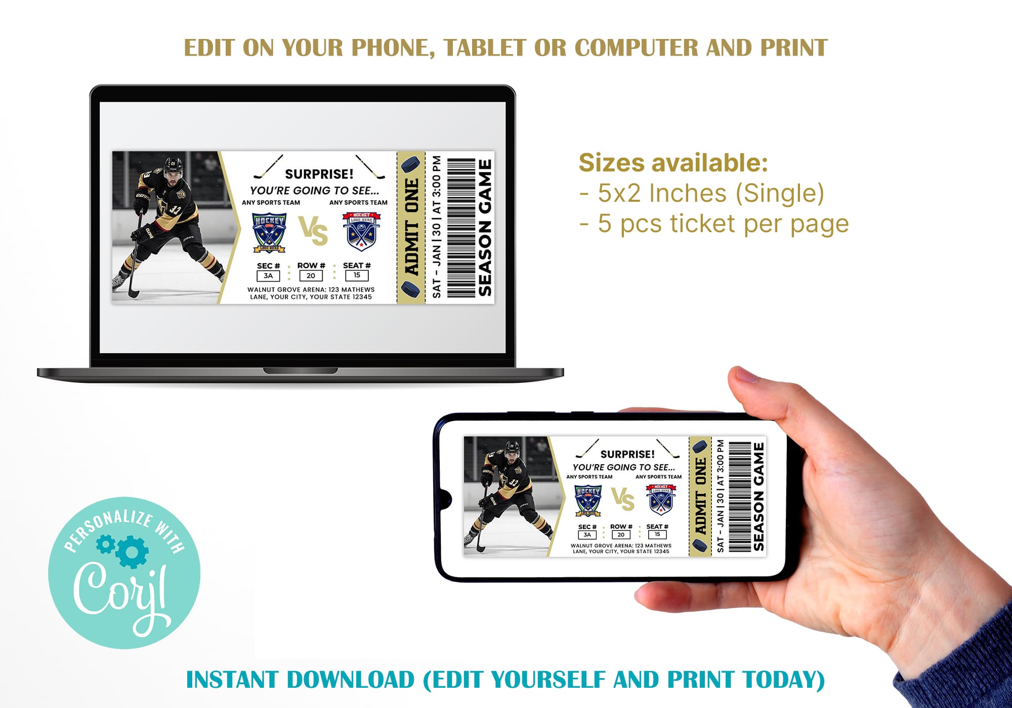 DIY Hockey Sports Event Ticket | Sports Game Stub Ticket Template ...