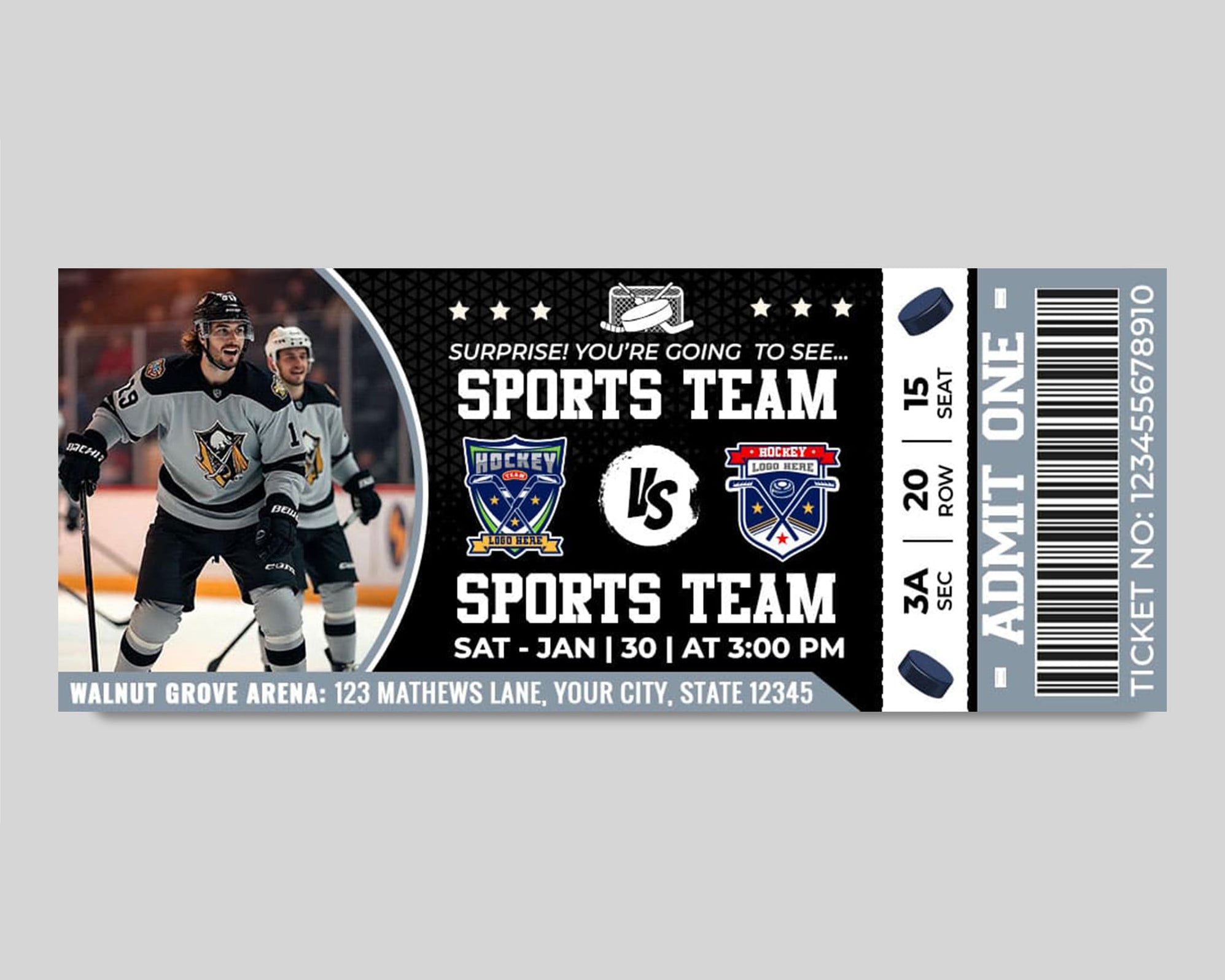 DIY Hockey Game Stub Ticket Template | Sports Game Event Ticket - Posh Park