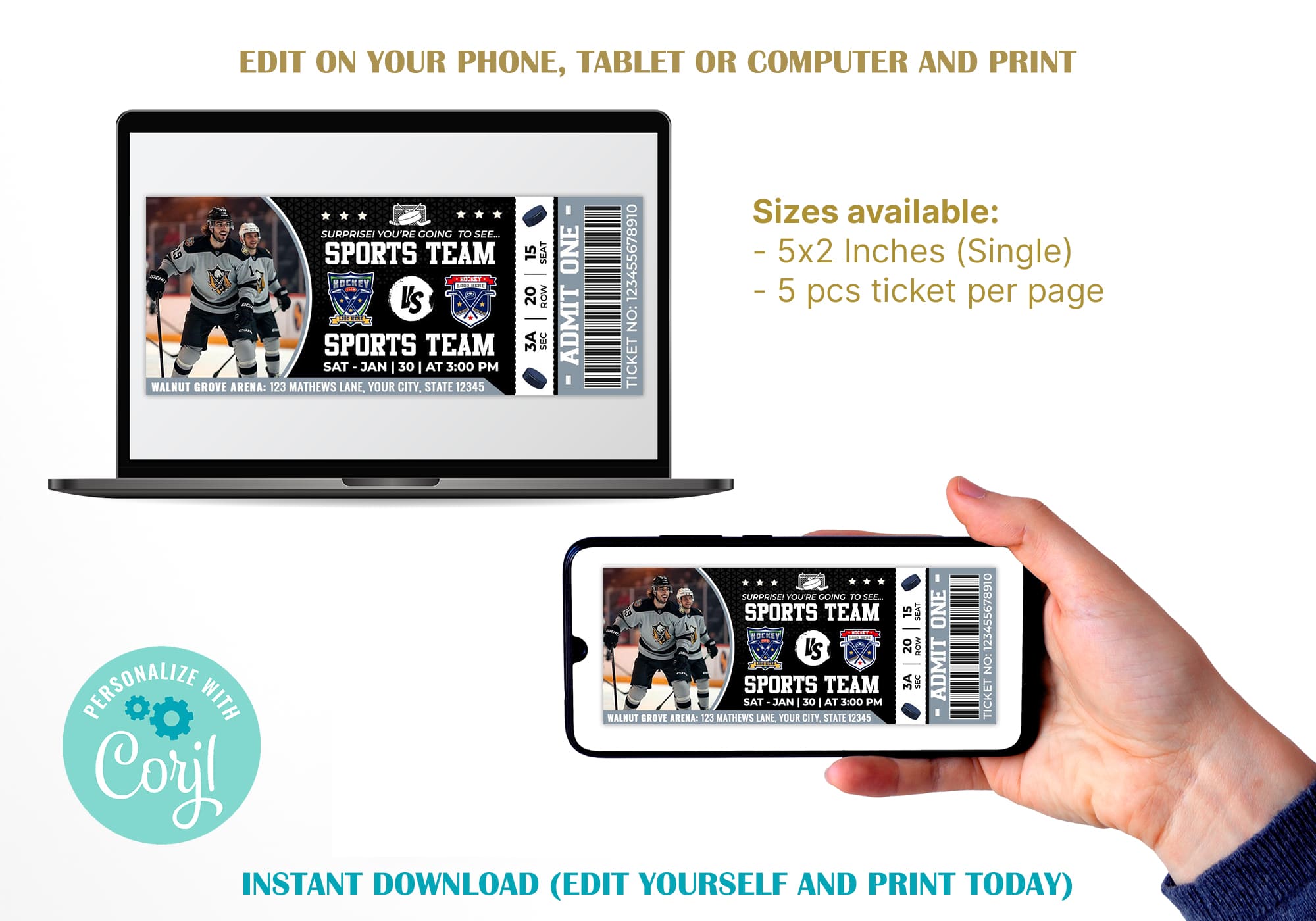 DIY Hockey Game Stub Ticket Template | Sports Game Event Ticket - Posh Park