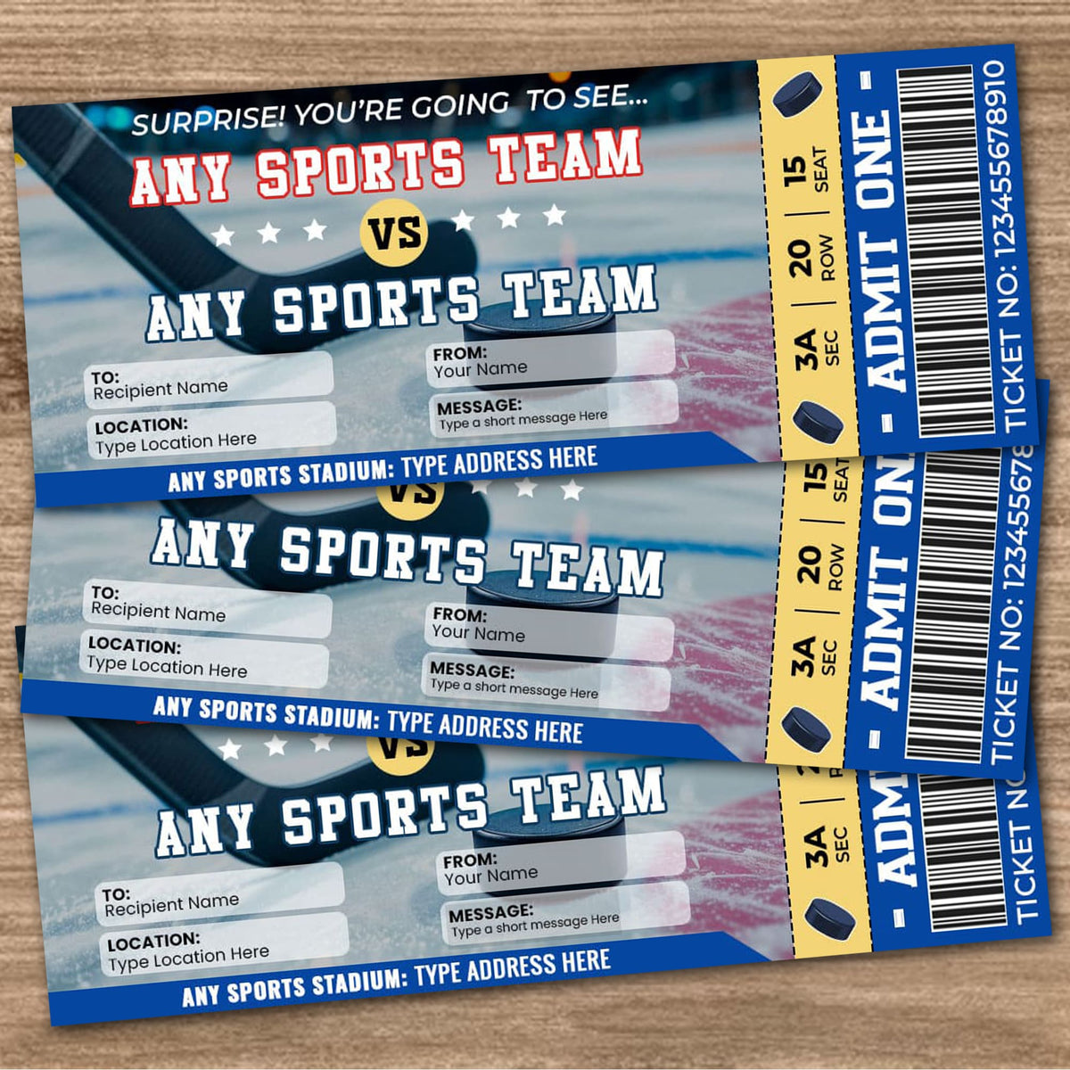 Customizable Hockey Sports Game Ticket Template | Surprise All-Purpose ...