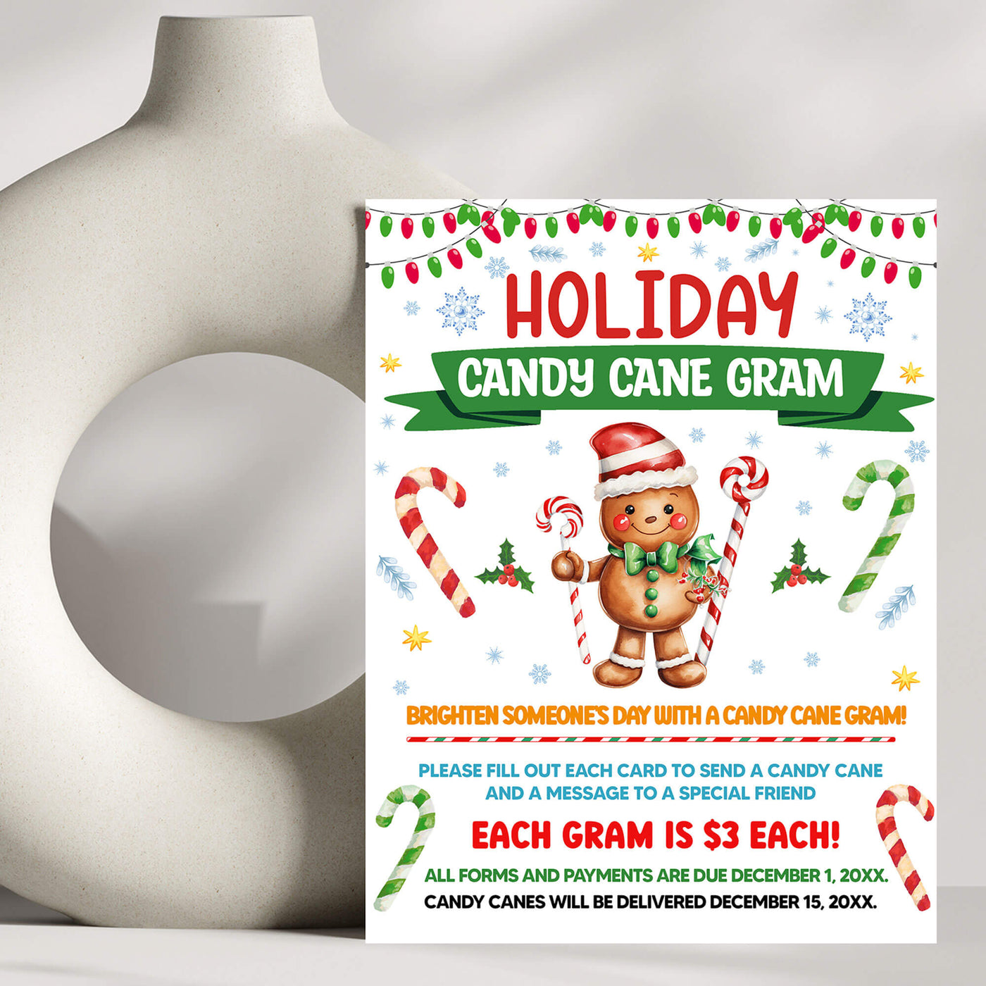 DIY Christmas Candy Cane Gram Flyer Template | Holiday PTO PTA School ...