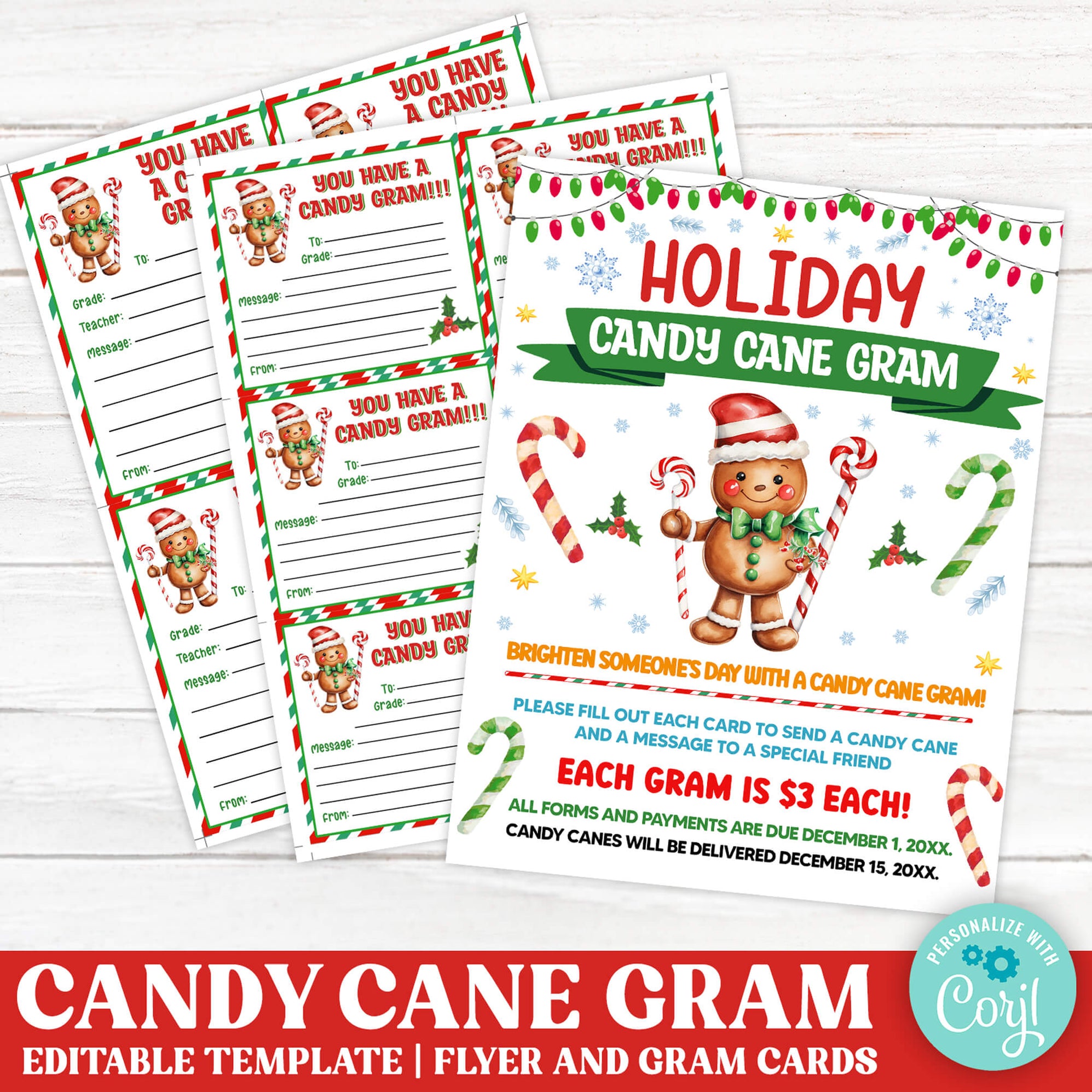 DIY Christmas Candy Cane Gram Flyer Template | Holiday PTO PTA School ...