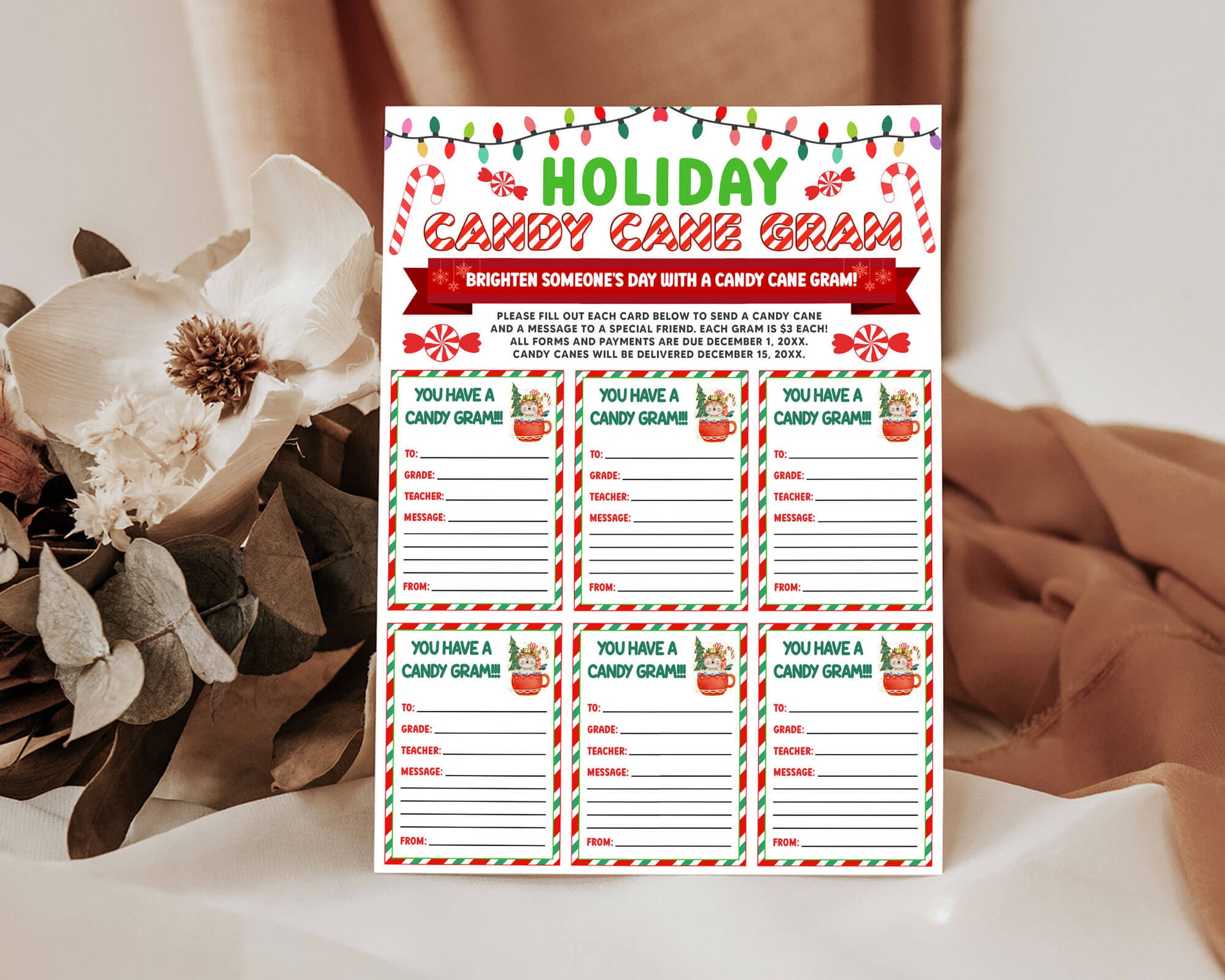 Customizable Holiday Candy Cane Gram Flyer Template | Christmas Candy ...