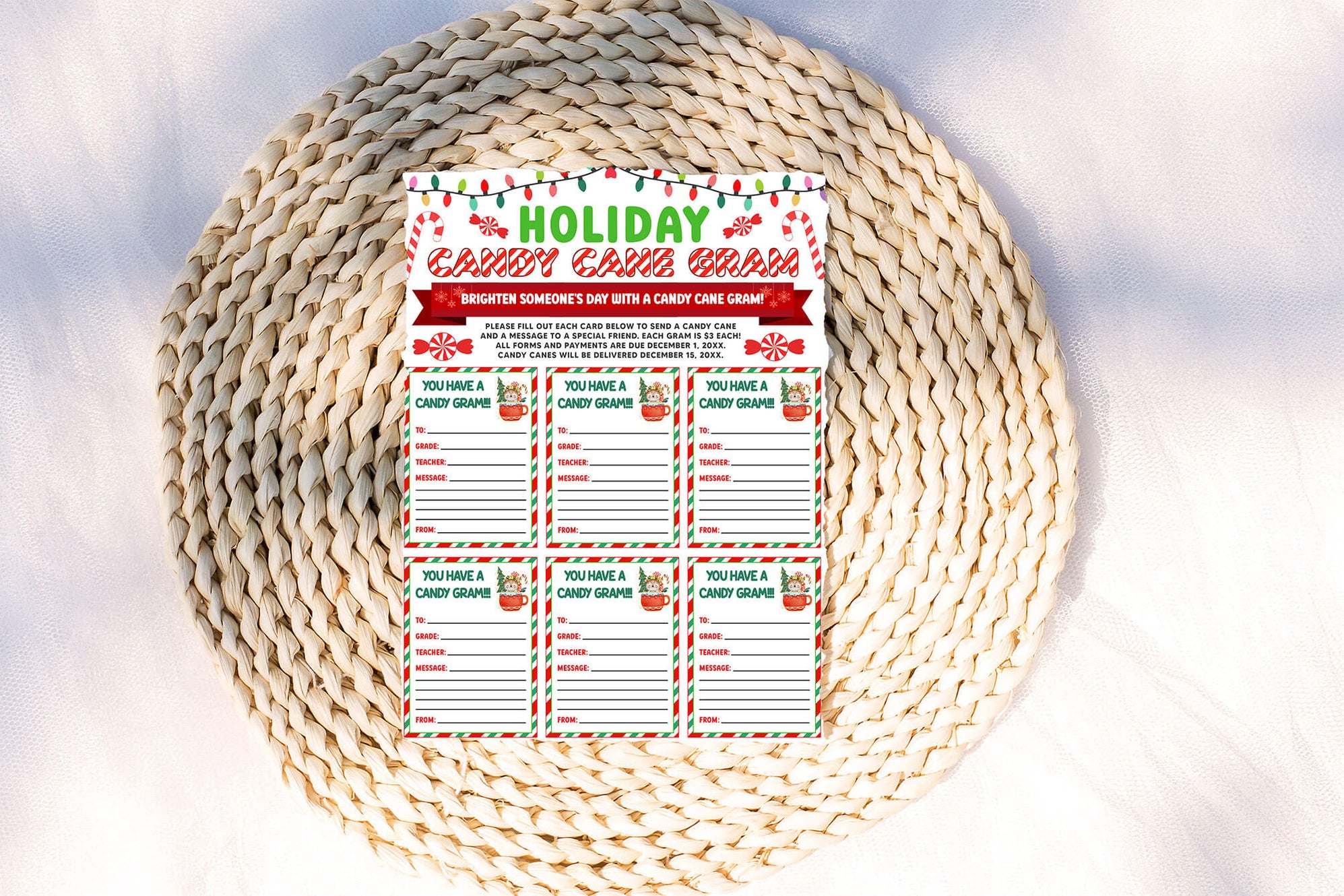 Customizable Holiday Candy Cane Gram Flyer Template | Christmas Candy ...