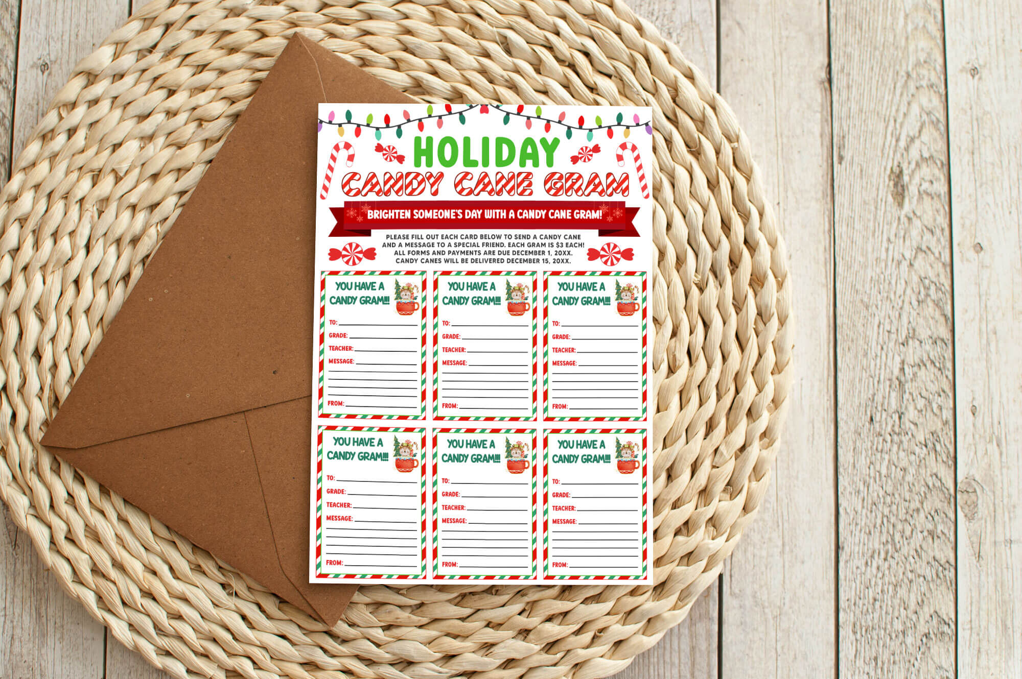 Customizable Holiday Candy Cane Gram Flyer Template | Christmas Candy ...