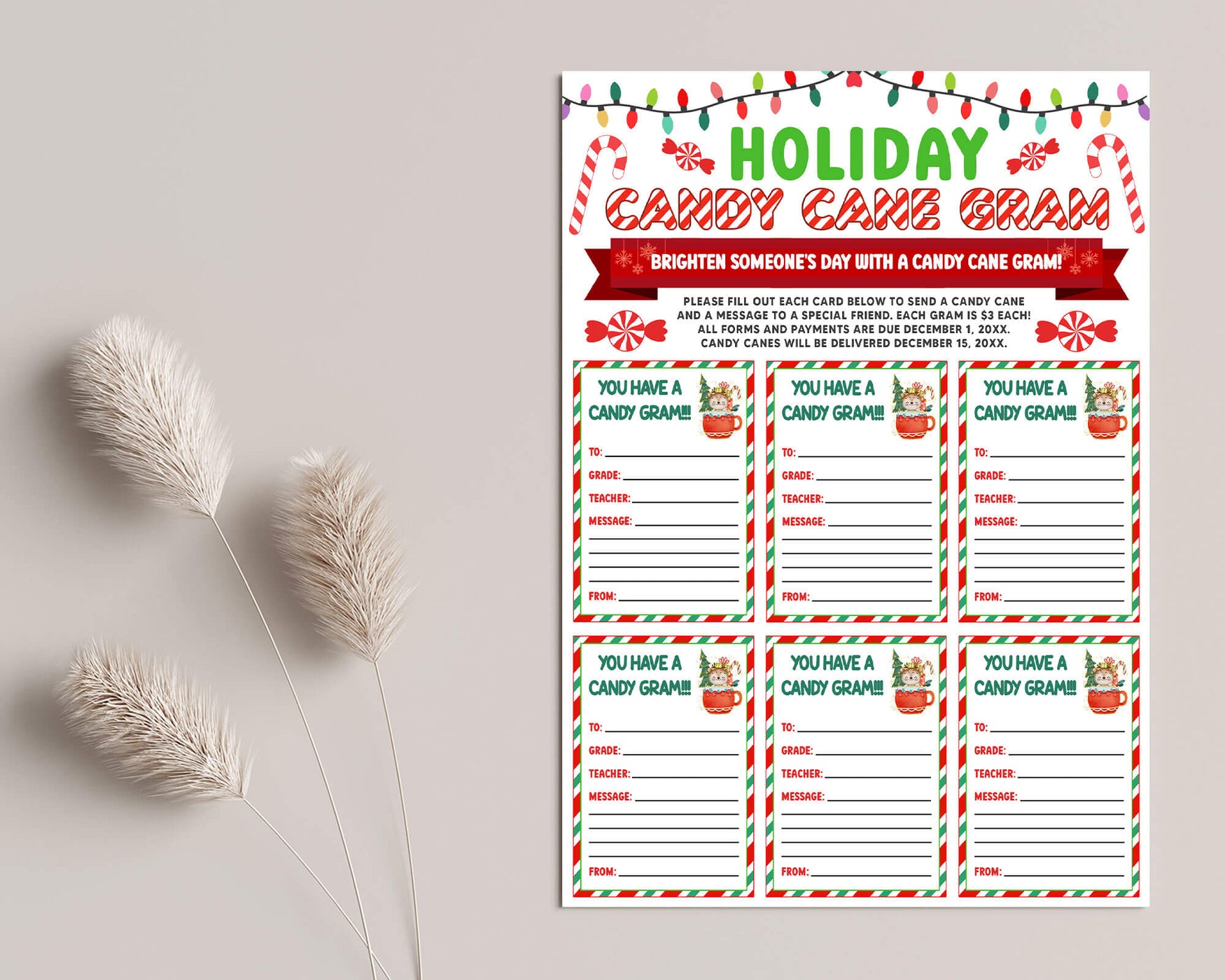 Customizable Holiday Candy Cane Gram Flyer Template | Christmas Candy ...