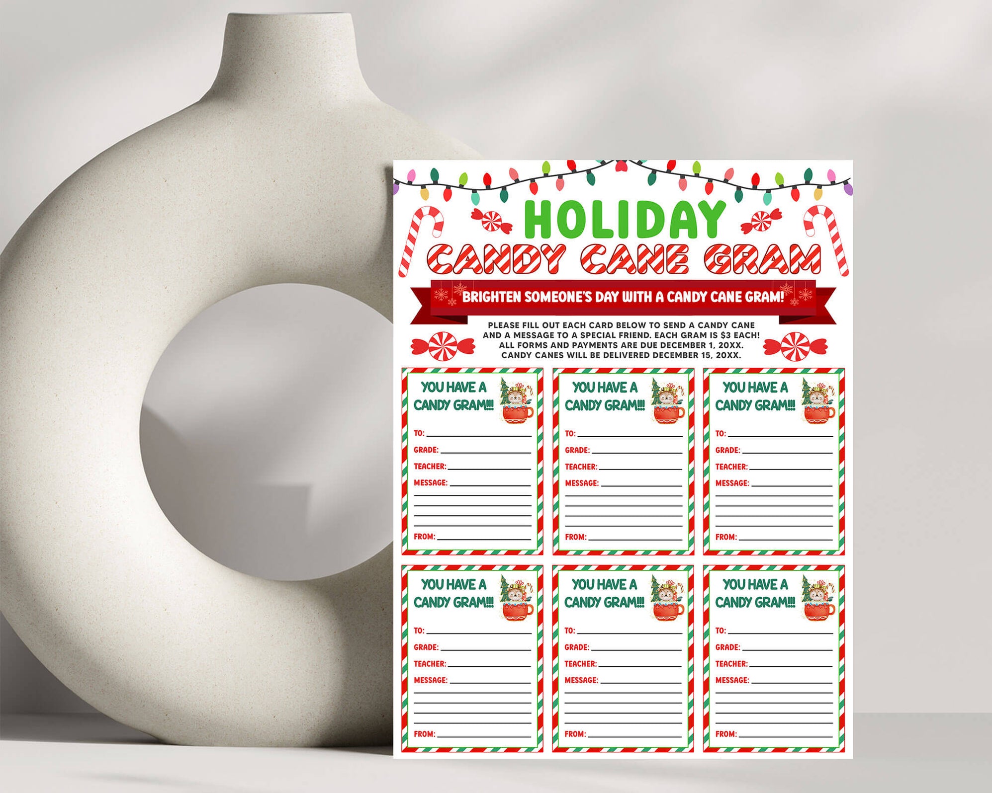 Customizable Holiday Candy Cane Gram Flyer Template | Christmas Candy ...