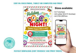 DIY Holiday Bingo Night Flyer Template| School and Community Game Night ...