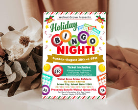 DIY Holiday Bingo Night Flyer Template| School and Community Game Night ...