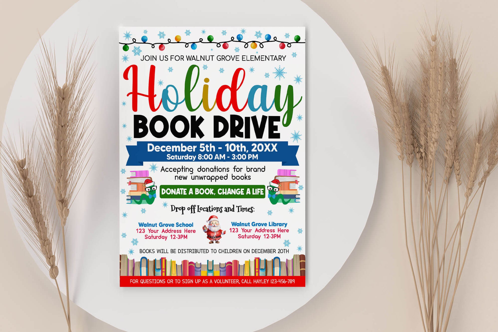 DIY Holiday Book Drive Flyer | Christmas School Fundraising Event Flyer ...