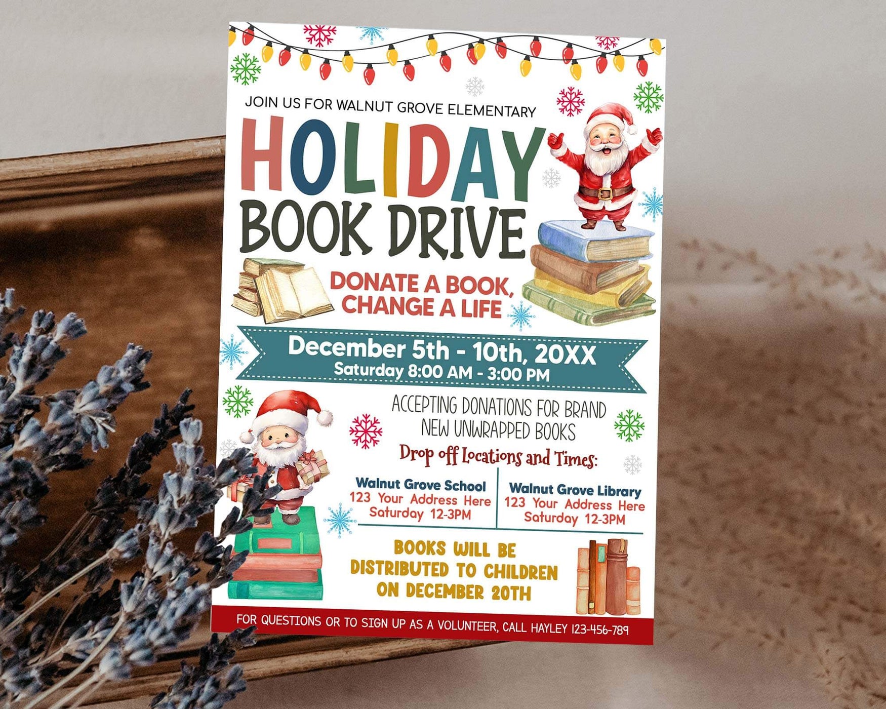 Customizable Holiday Book Drive Flyer Template | Christmas School ...