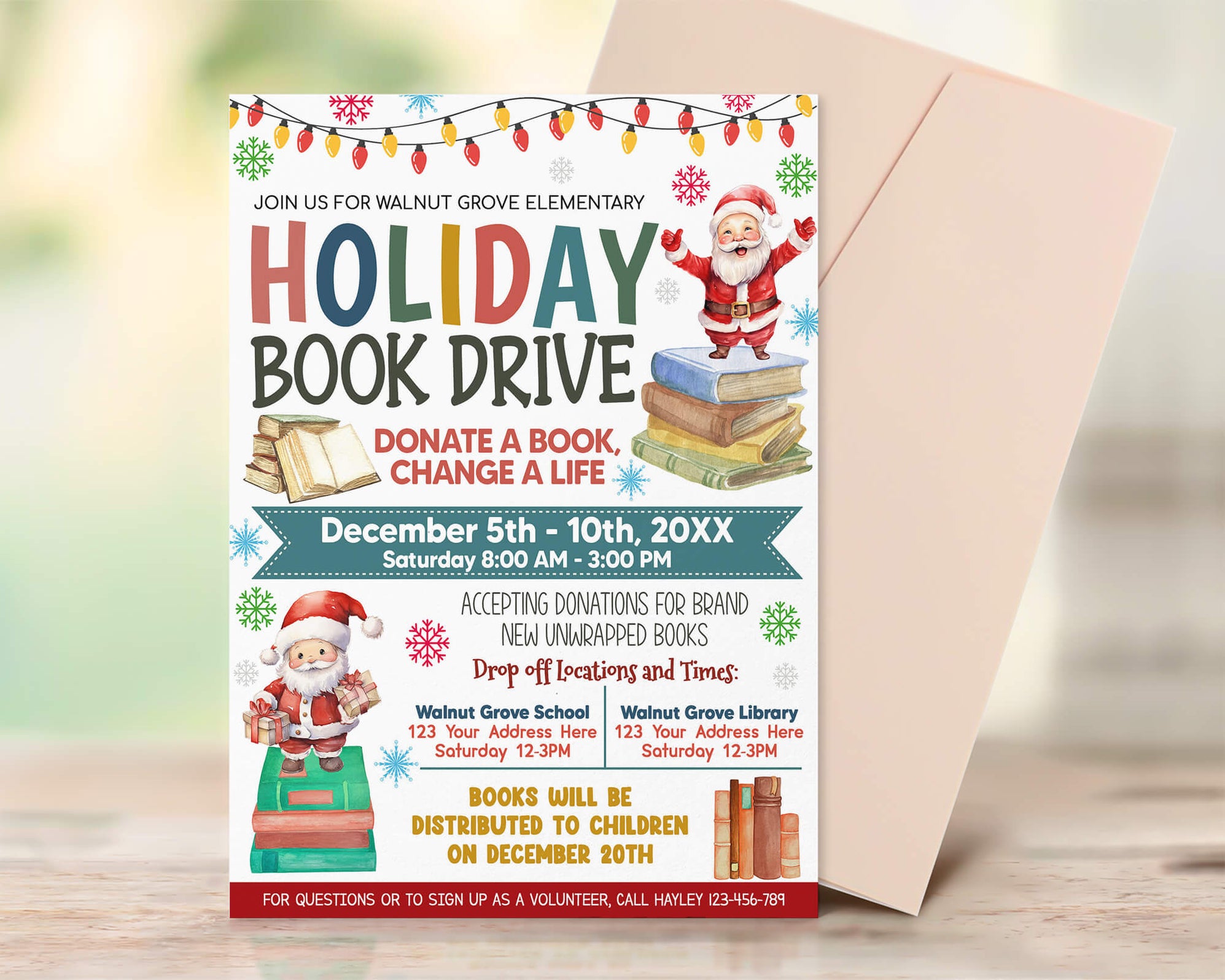 Customizable Holiday Book Drive Flyer Template | Christmas School ...