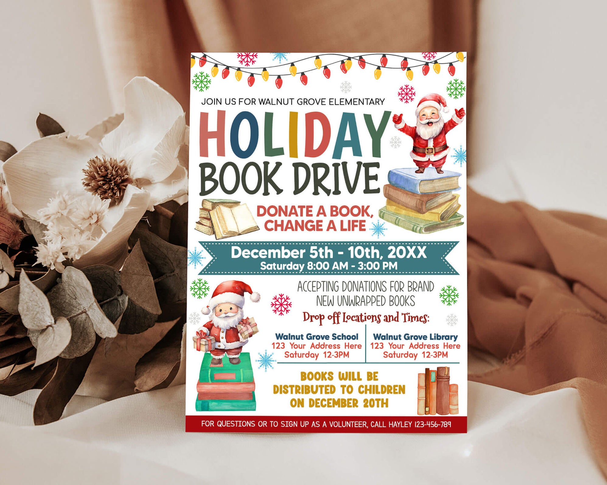 Customizable Holiday Book Drive Flyer Template | Christmas School ...