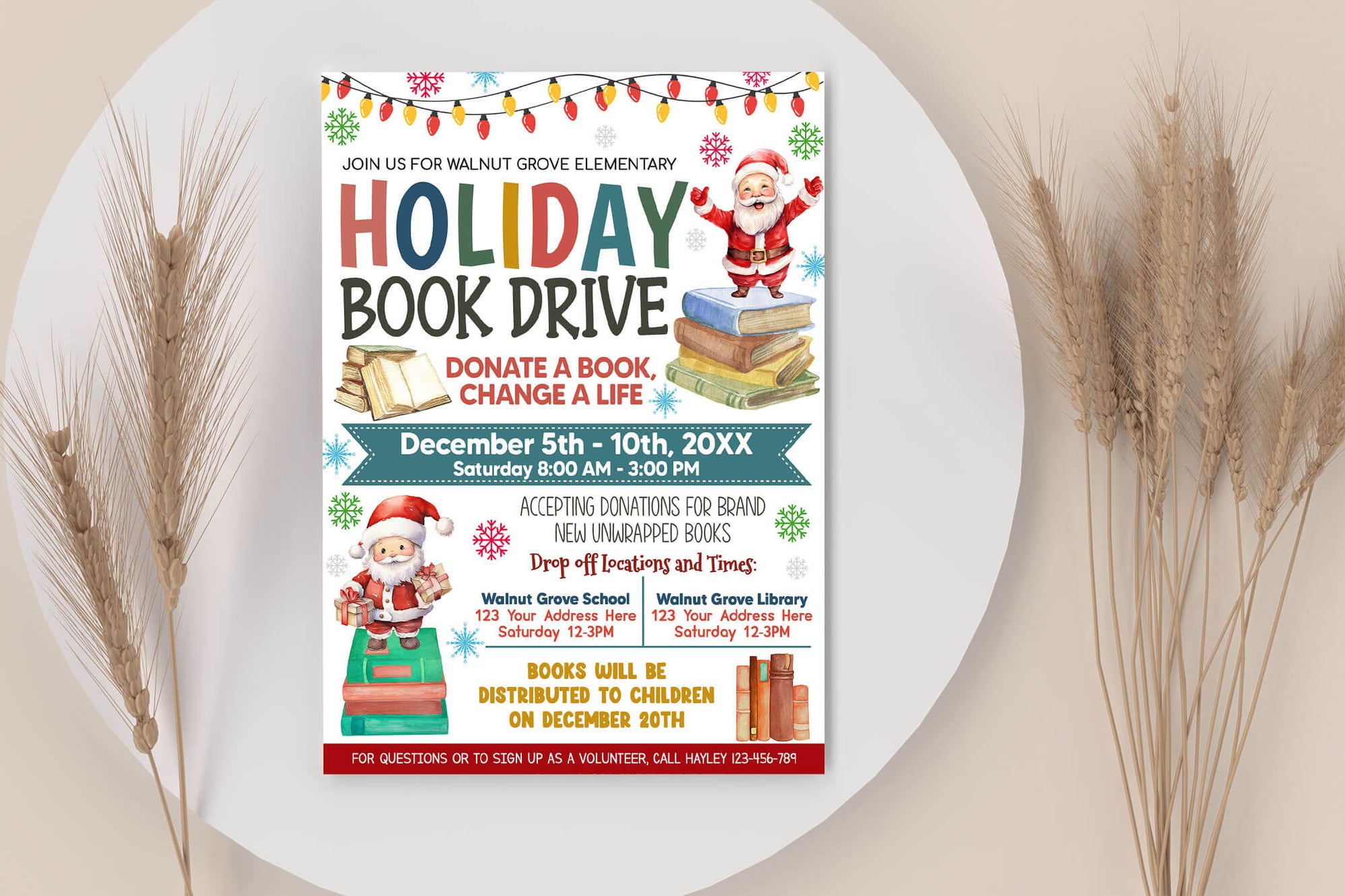 Customizable Holiday Book Drive Flyer Template | Christmas School ...