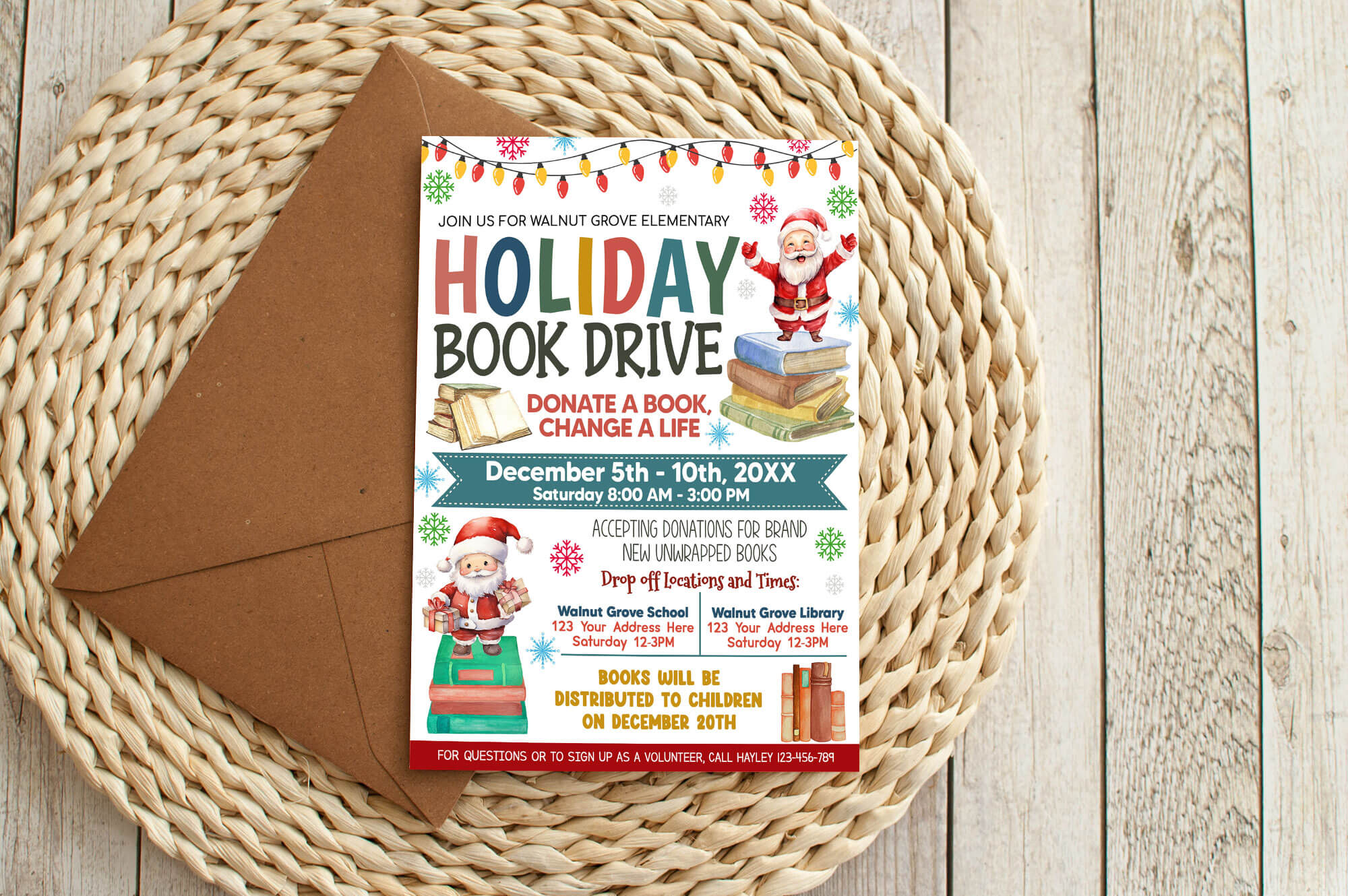 Customizable Holiday Book Drive Flyer Template | Christmas School ...