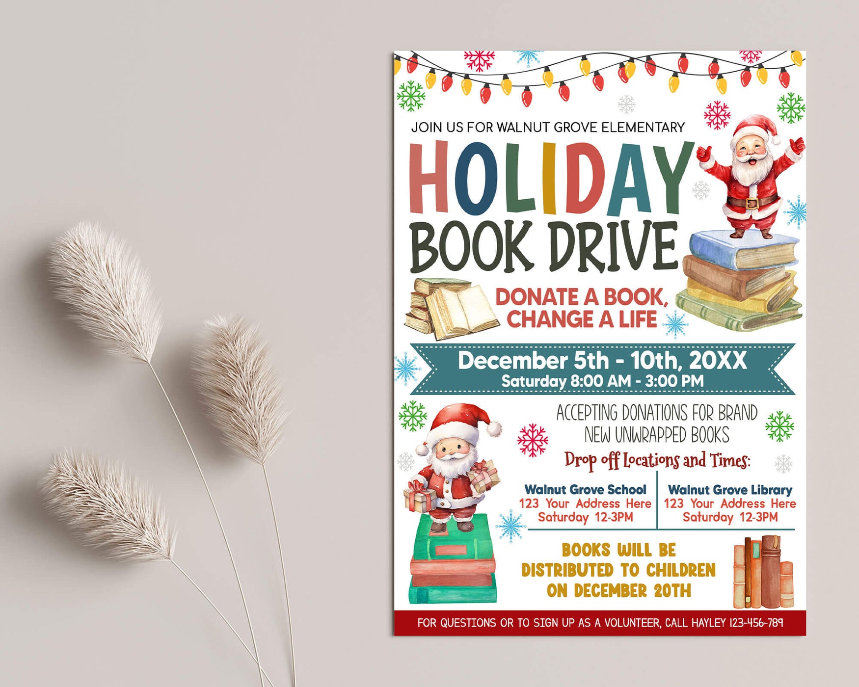 Customizable Holiday Book Drive Flyer Template | Christmas School ...