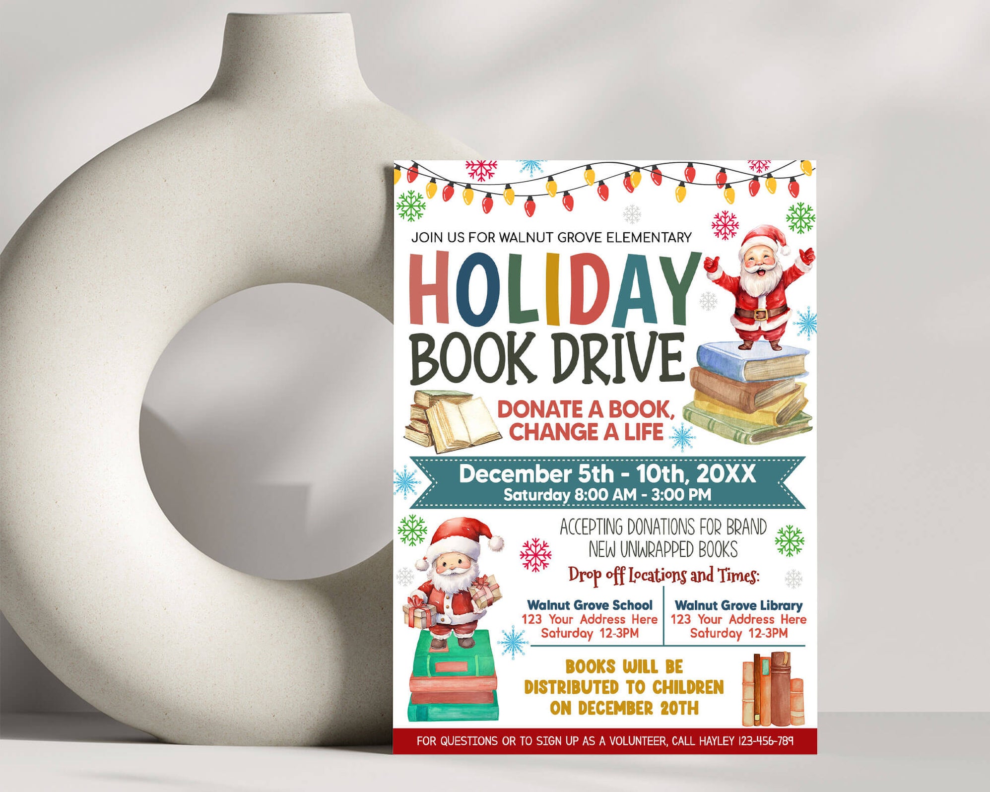 Customizable Holiday Book Drive Flyer Template | Christmas School ...