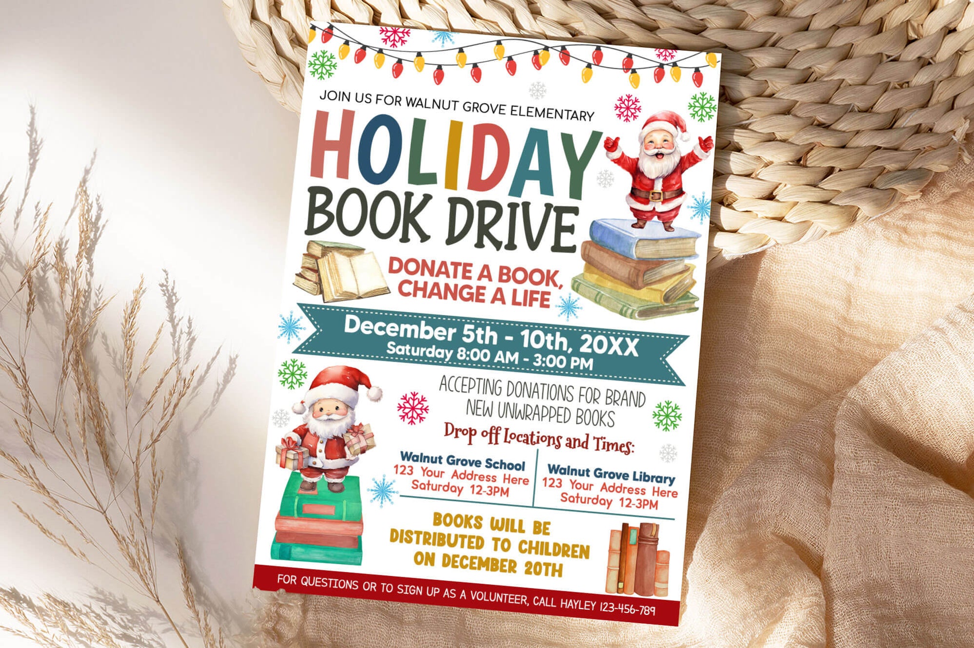 Customizable Holiday Book Drive Flyer Template | Christmas School ...