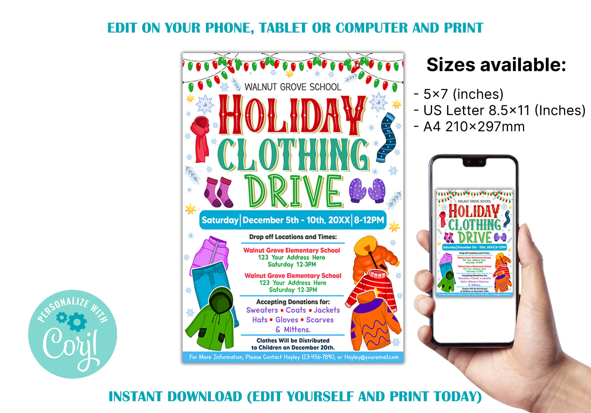 Customizable Holiday Clothing Drive Flyer Template | School and ...