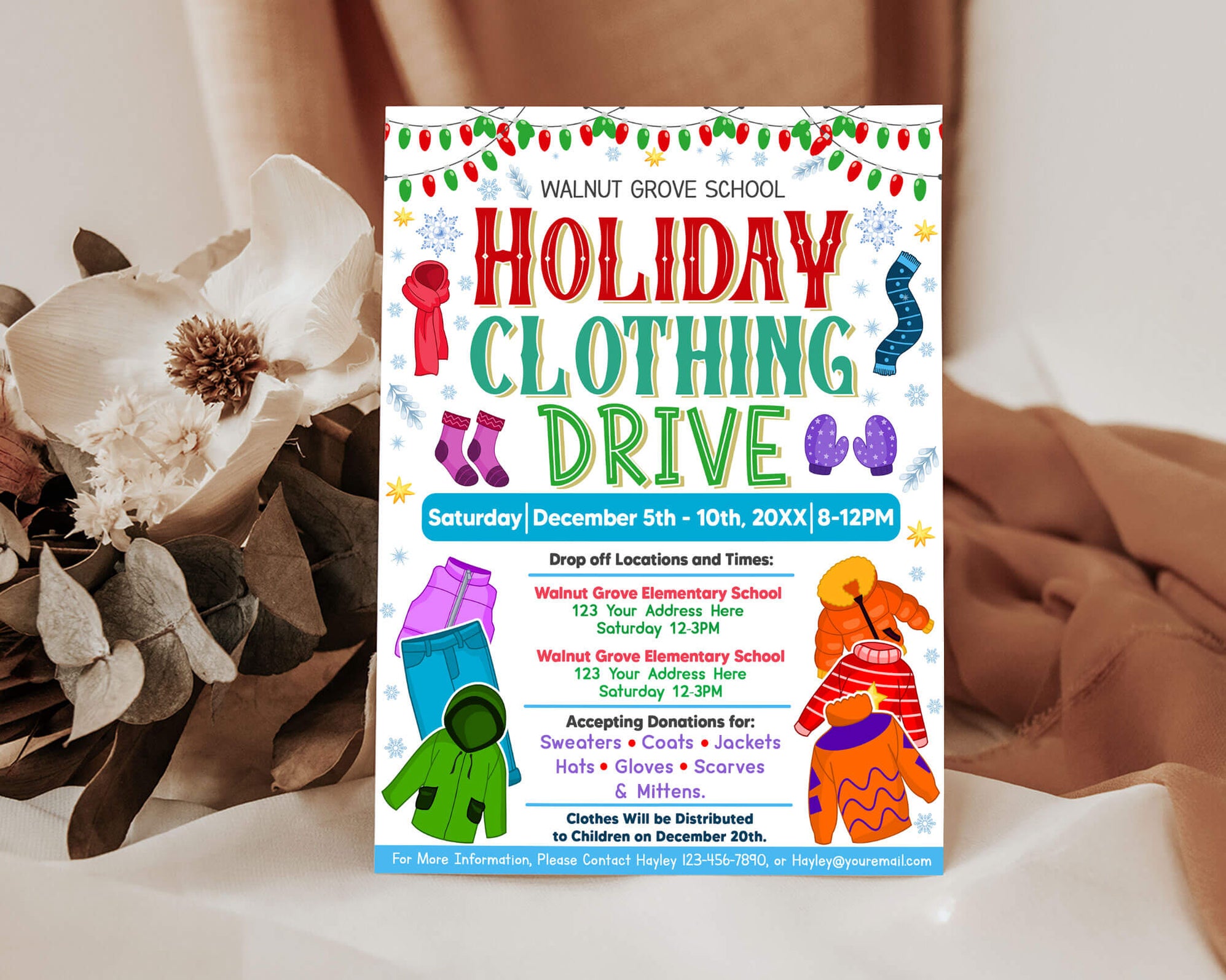 Customizable Holiday Clothing Drive Flyer Template | School and ...