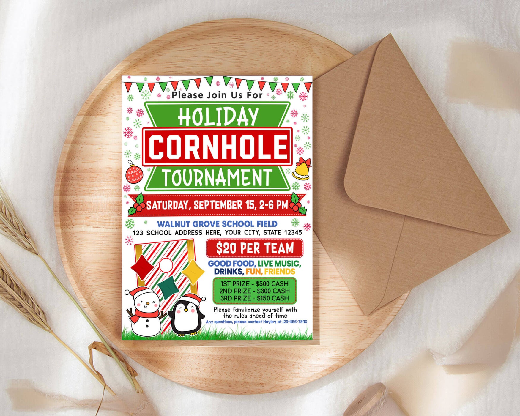 Customizable Holiday Cornhole Tournament Flyer Template | School and ...
