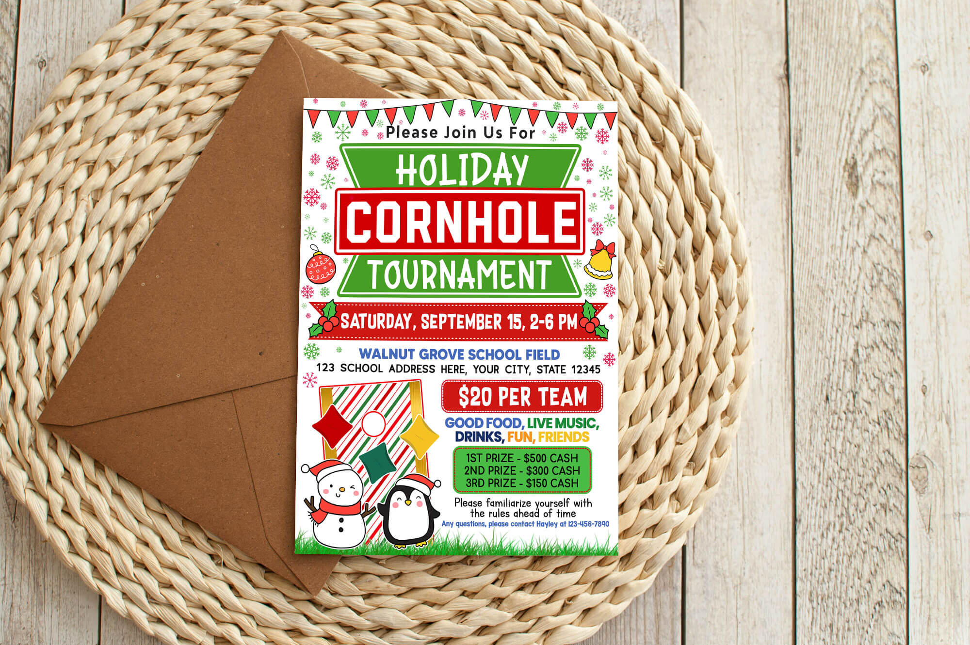 Customizable Holiday Cornhole Tournament Flyer Template | School and ...