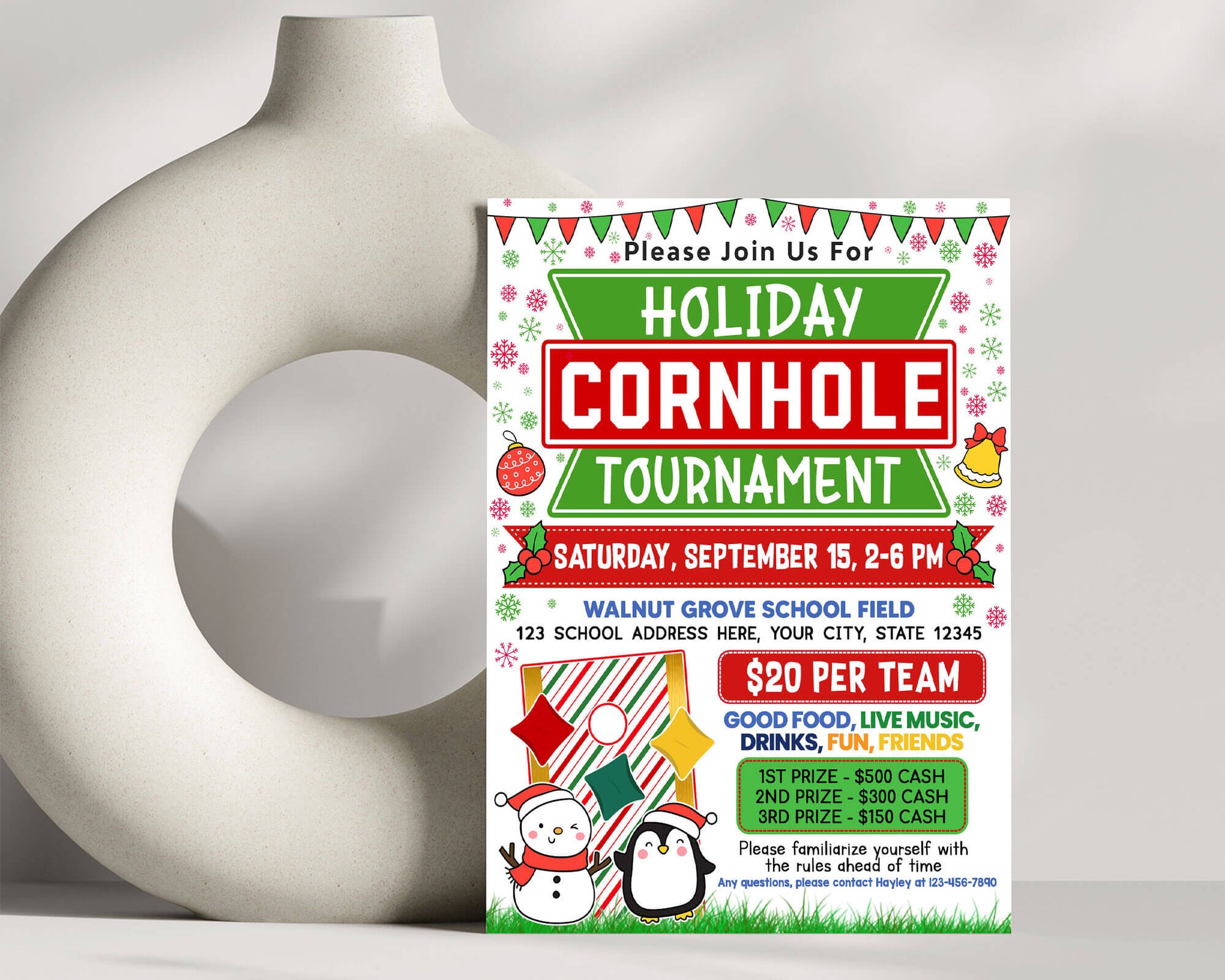 Customizable Holiday Cornhole Tournament Flyer Template | School and ...