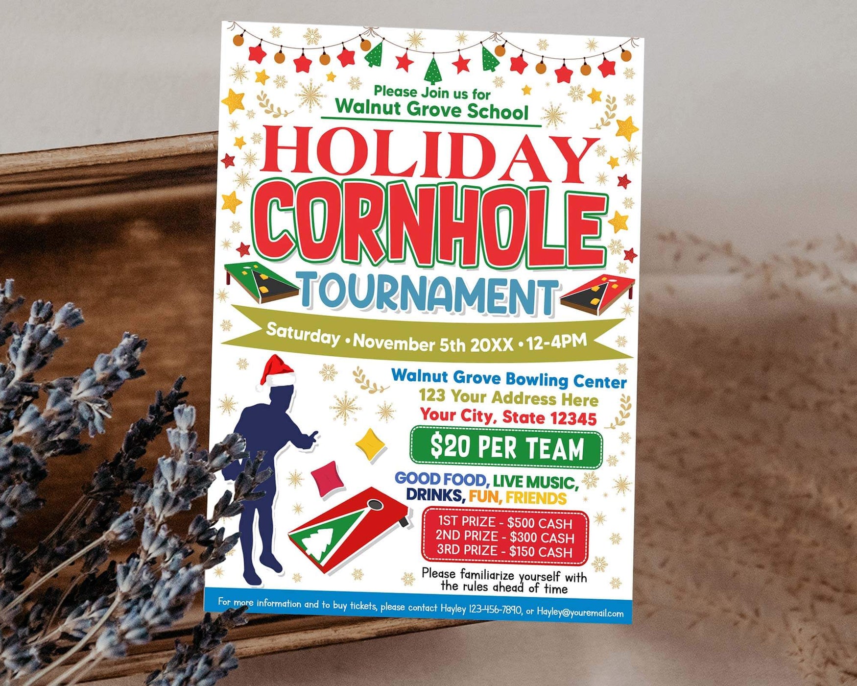 DIY Holiday Cornhole Tournament Flyer | Holiday School and Community ...