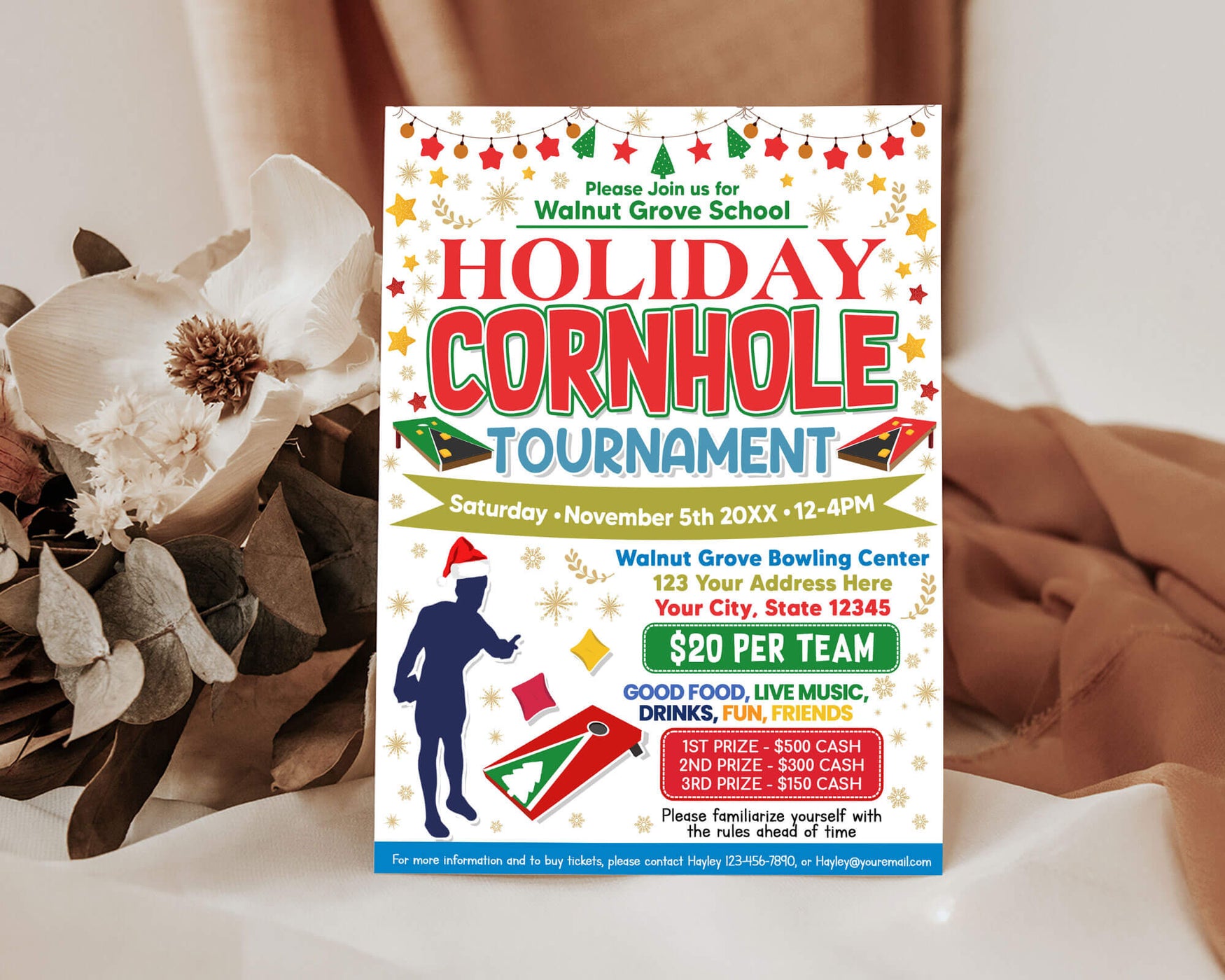 DIY Holiday Cornhole Tournament Flyer | Holiday School and Community ...