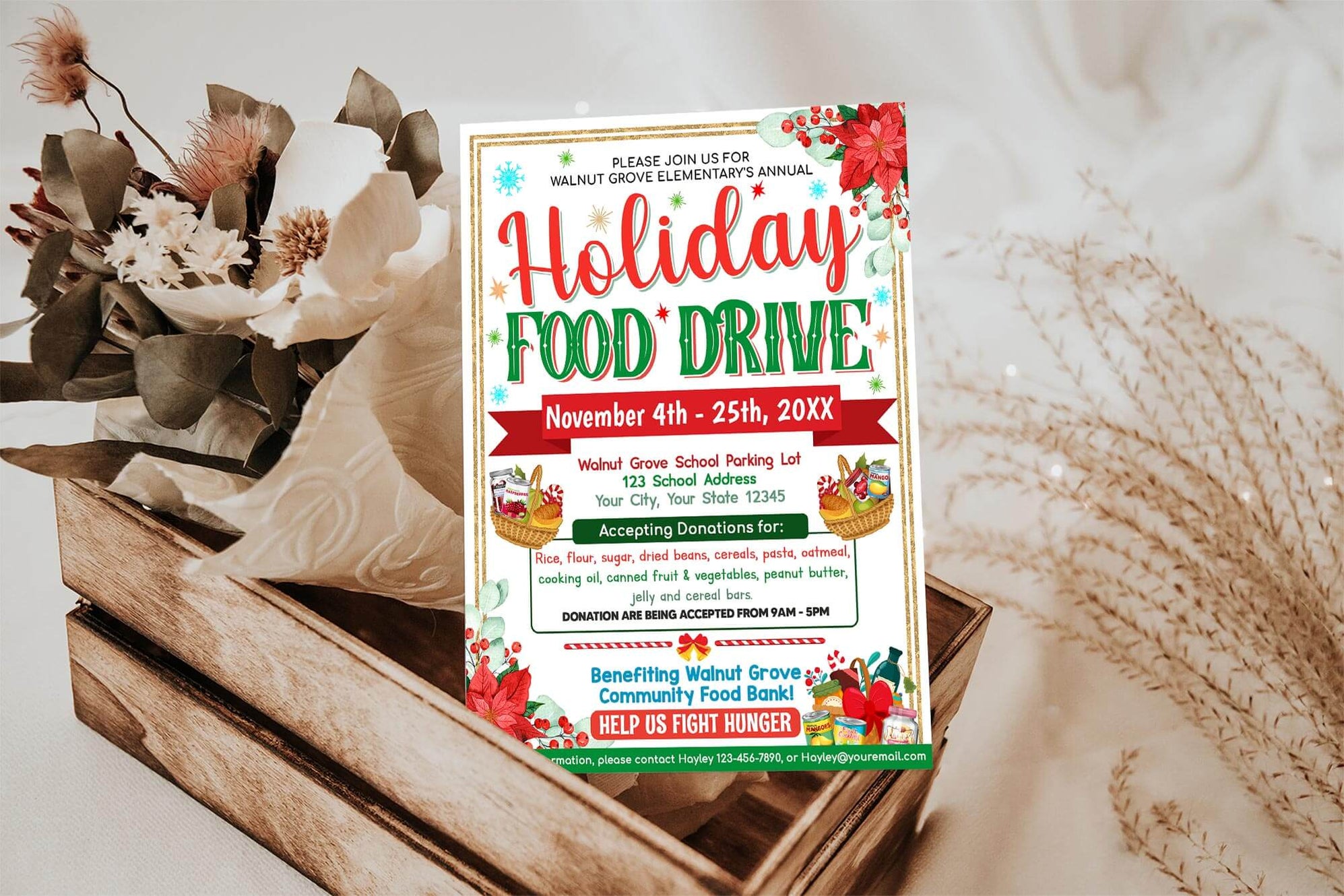 DIY Holiday Food Drive Flyer | School and Community Food Drive ...