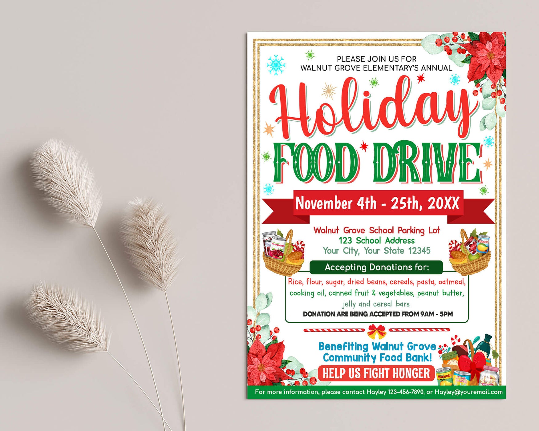 DIY Holiday Food Drive Flyer | School and Community Food Drive ...