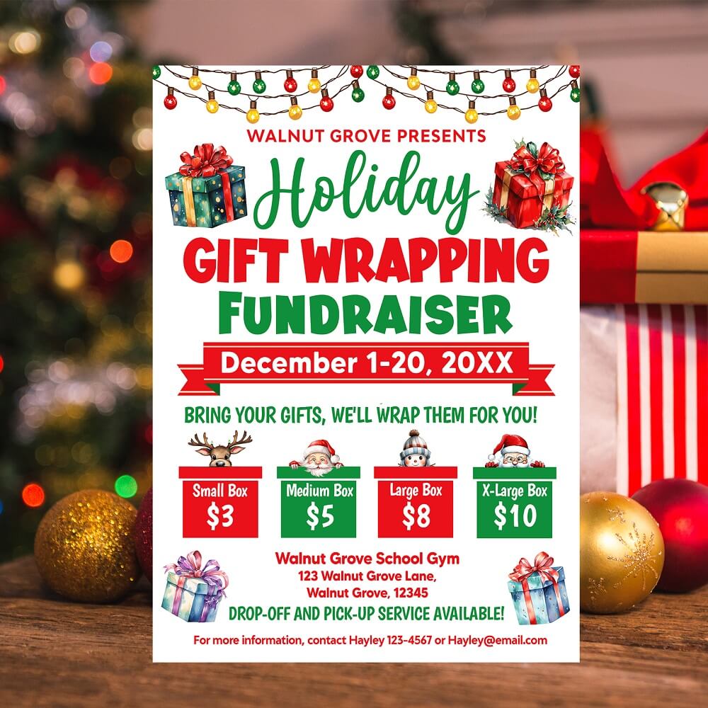 Holiday Gift Wrapping Fundraiser Flyer Template | Christmas Fundraising ...