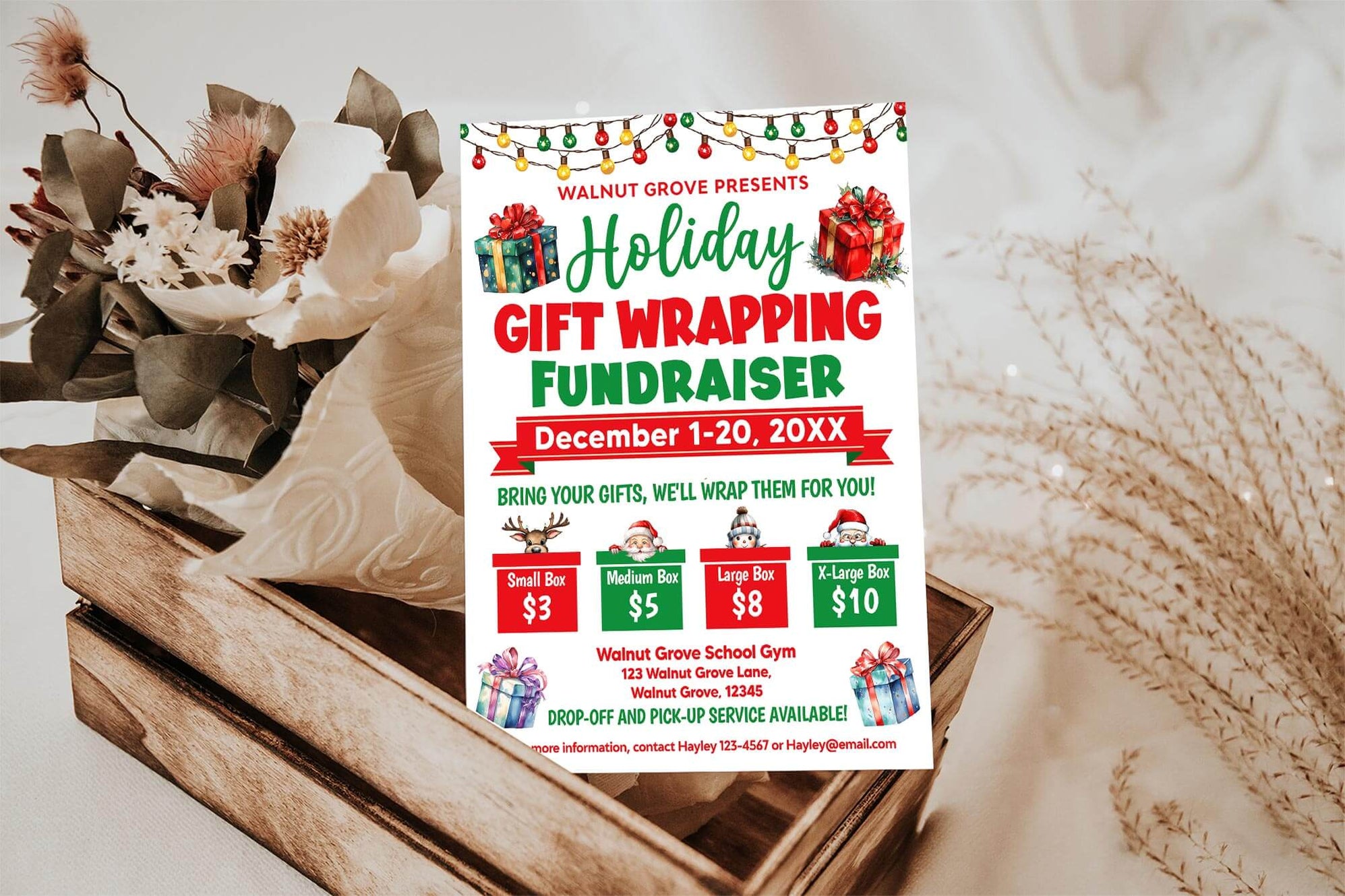 Holiday Gift Wrapping Fundraiser Flyer Template | Christmas Fundraising Event Invitation - Posh Park